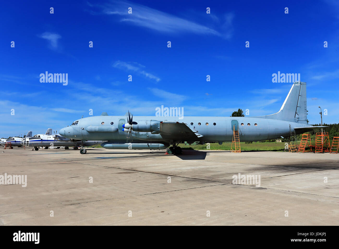 Four-engine piston aircraft on the parking lot at the airbase Stock ...