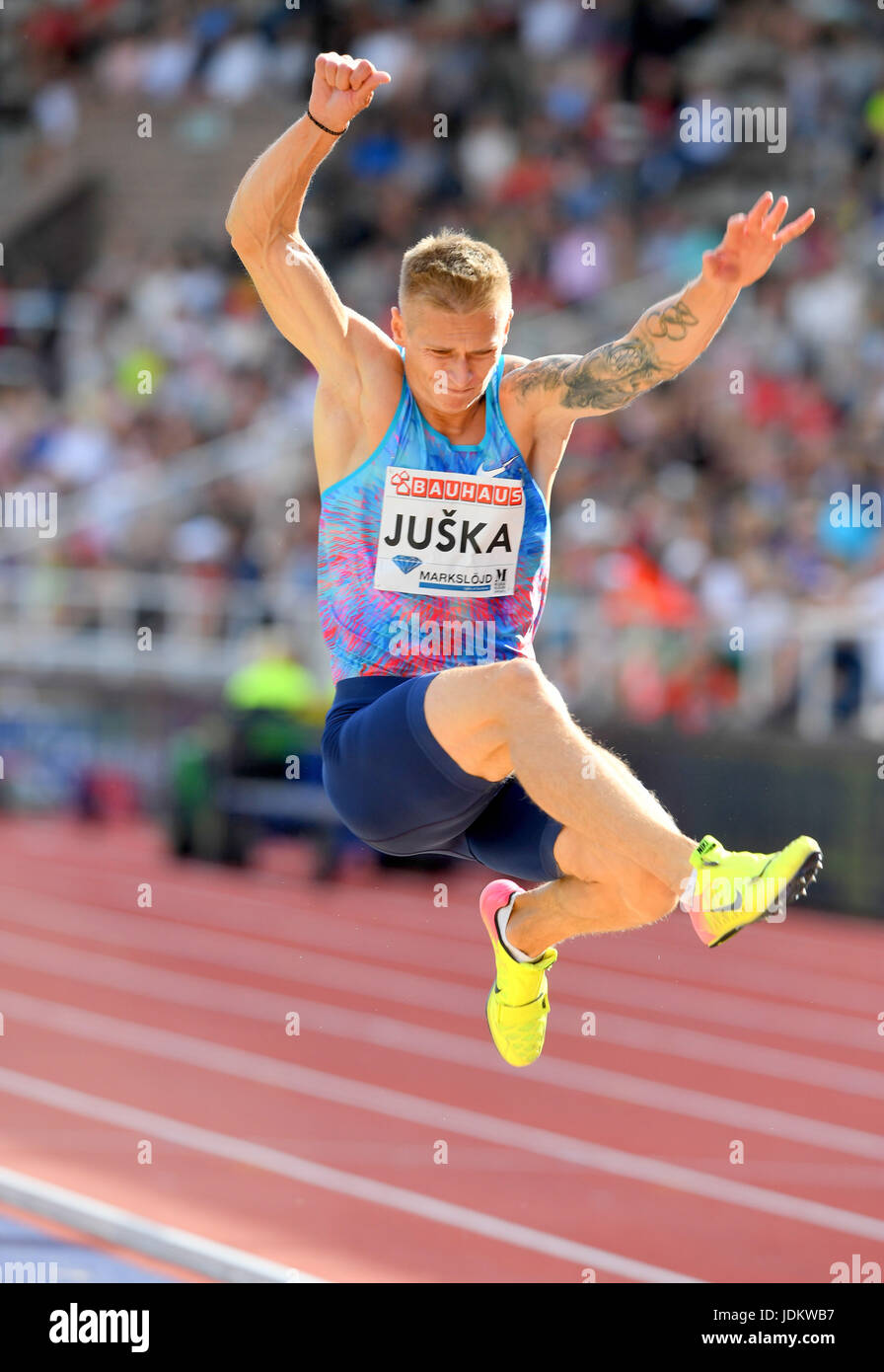 Radek Juska (CZE) places third in the long jump at 26-6½ (8.09m) during ...