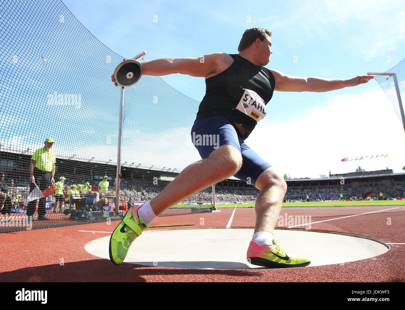Daniel Stahl (SWE) places second in the discus with a throw of 223-6 ...
