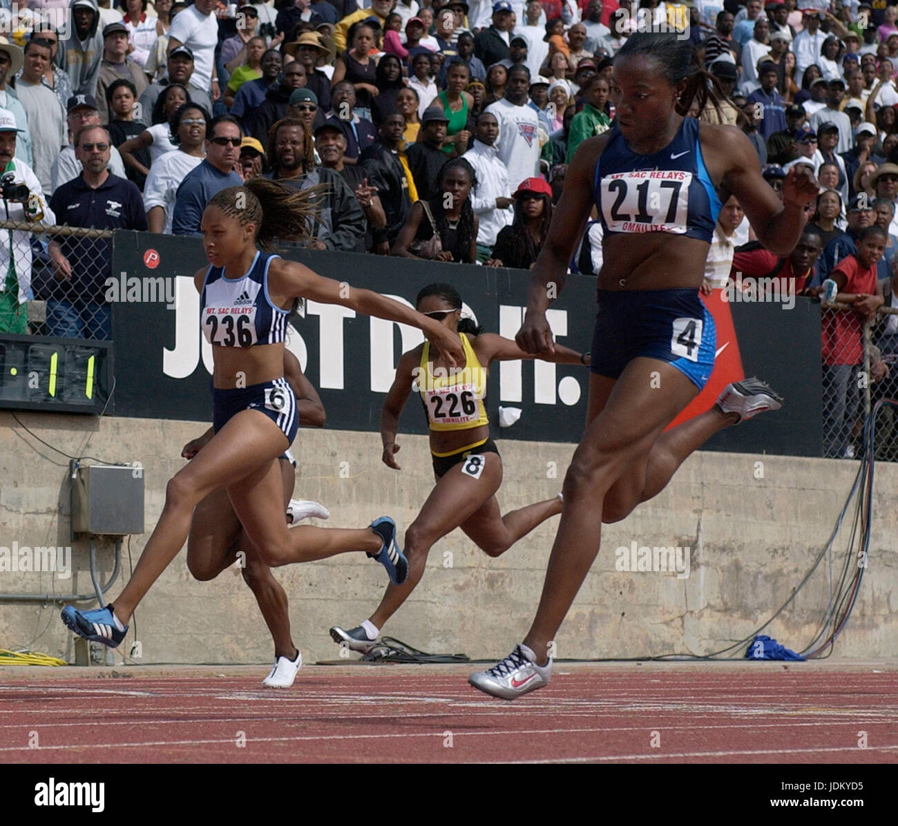 Apr 18, 2004; Walnut, CA, USA; Inger Miller (right) defeats Allyson ...