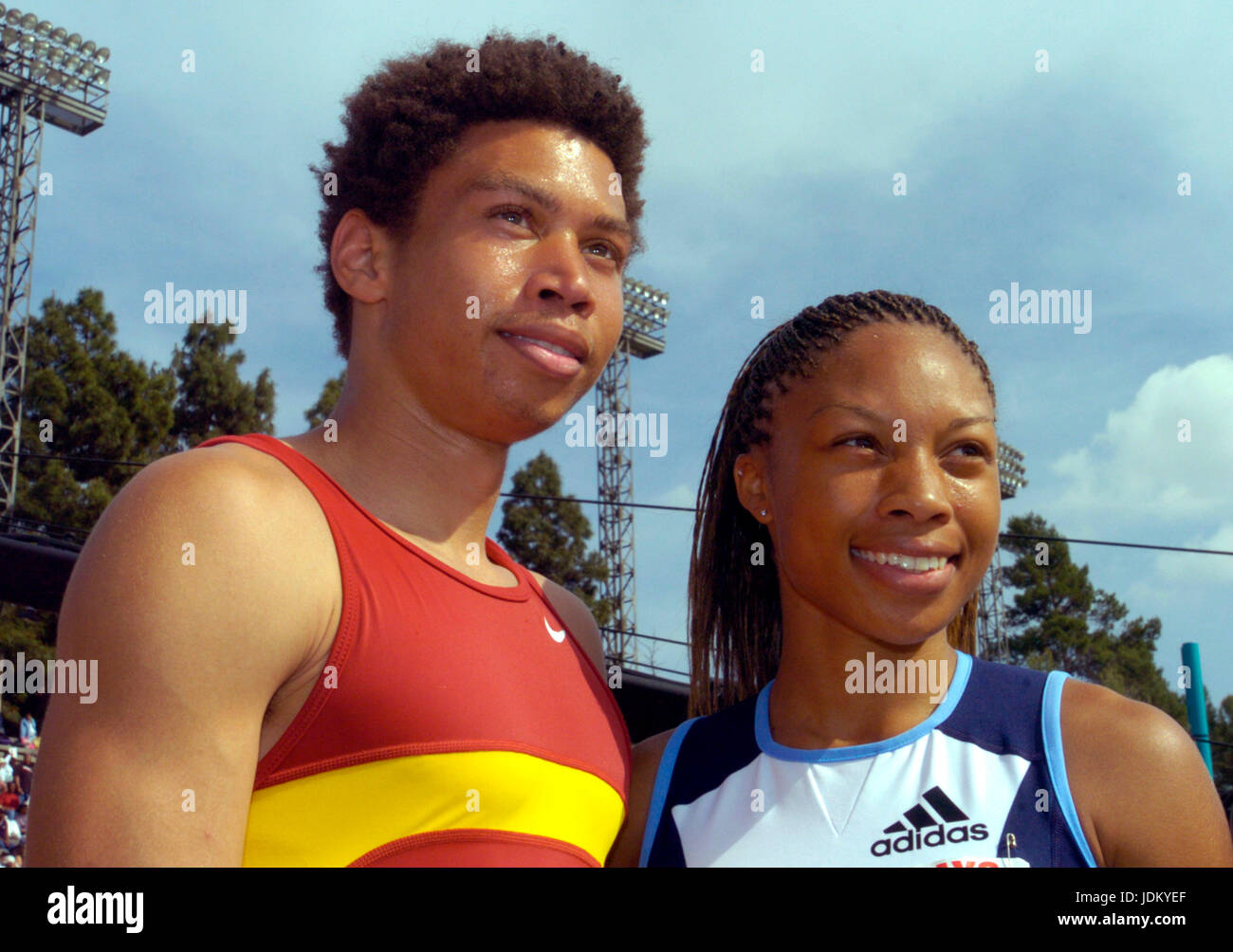 Apr 18, 2004; Walnut, CA, USA; Allyson Felix (right) poses with brother ...