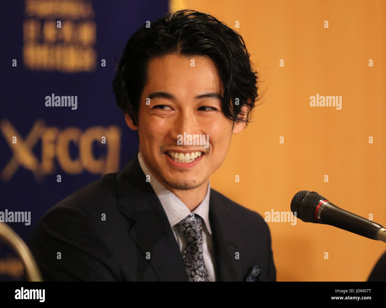 Tokyo, Japan. 20th June, 2017. Japanese actor Dean Fujioka speaks at a ...