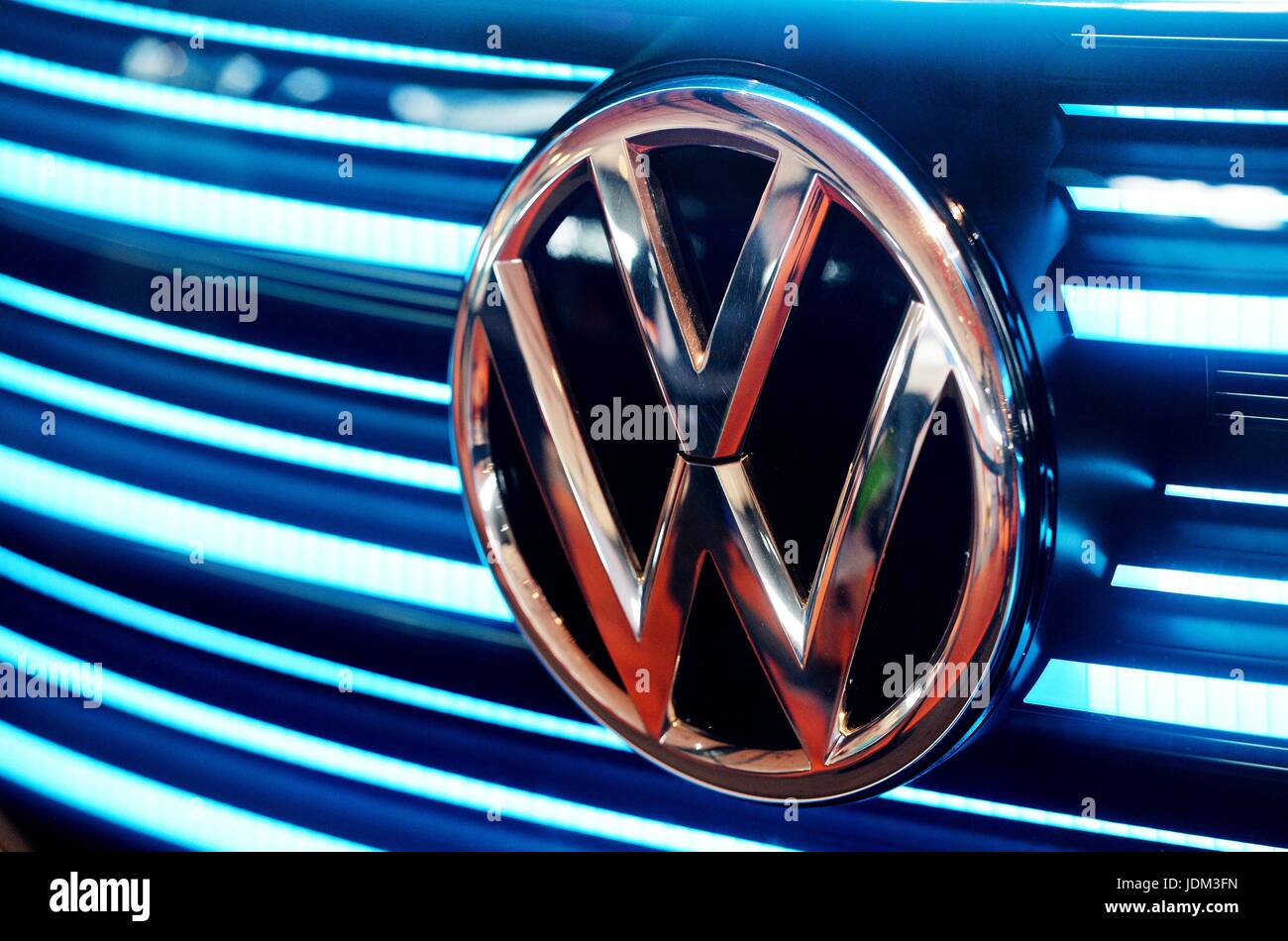 Hannover, Germany. 16th June, 2017. The Logo of Volkswagen on a car ...