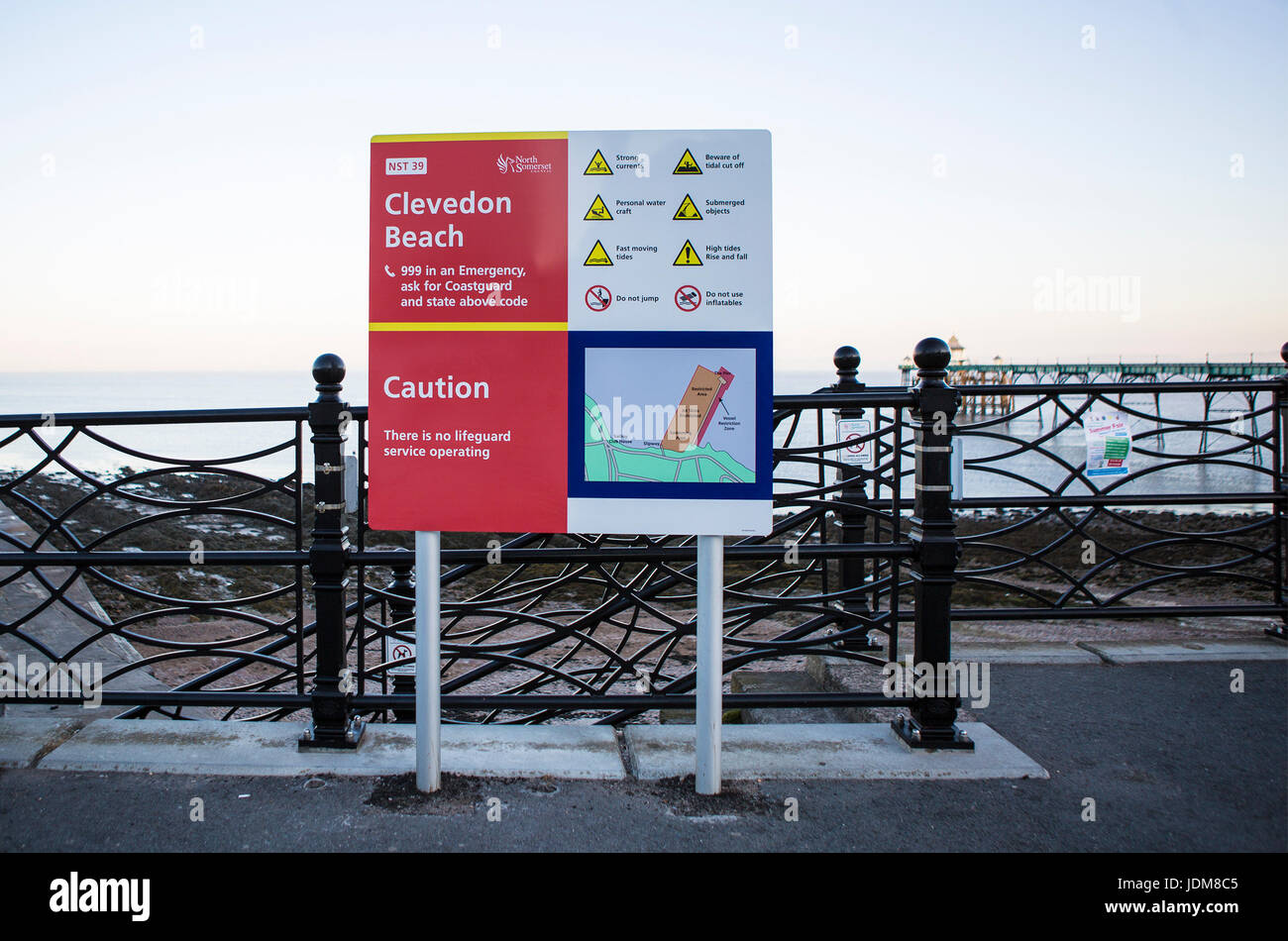 BRISTOL, UK - JUNE 18, 2017: Safety warning sign on the beach at ...
