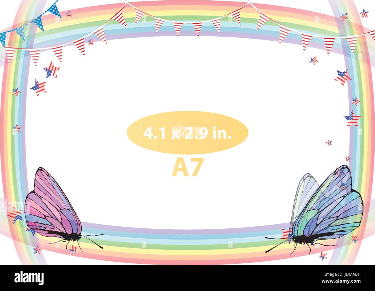 Frame. Child. Butterflies on a rainbow. Horizontal orientation ...