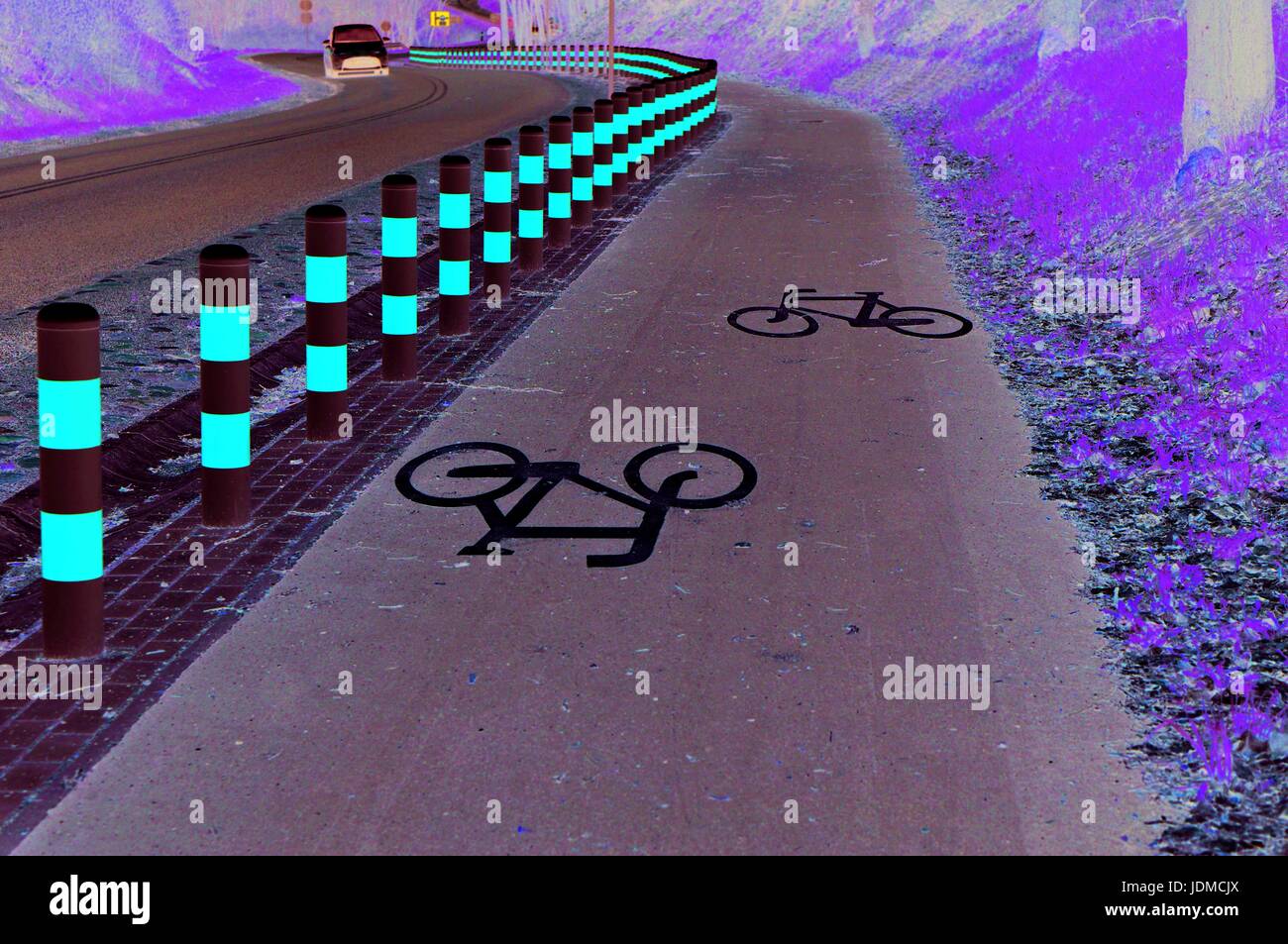 bike paths parallel to the highway markings on the road the cyclist ...