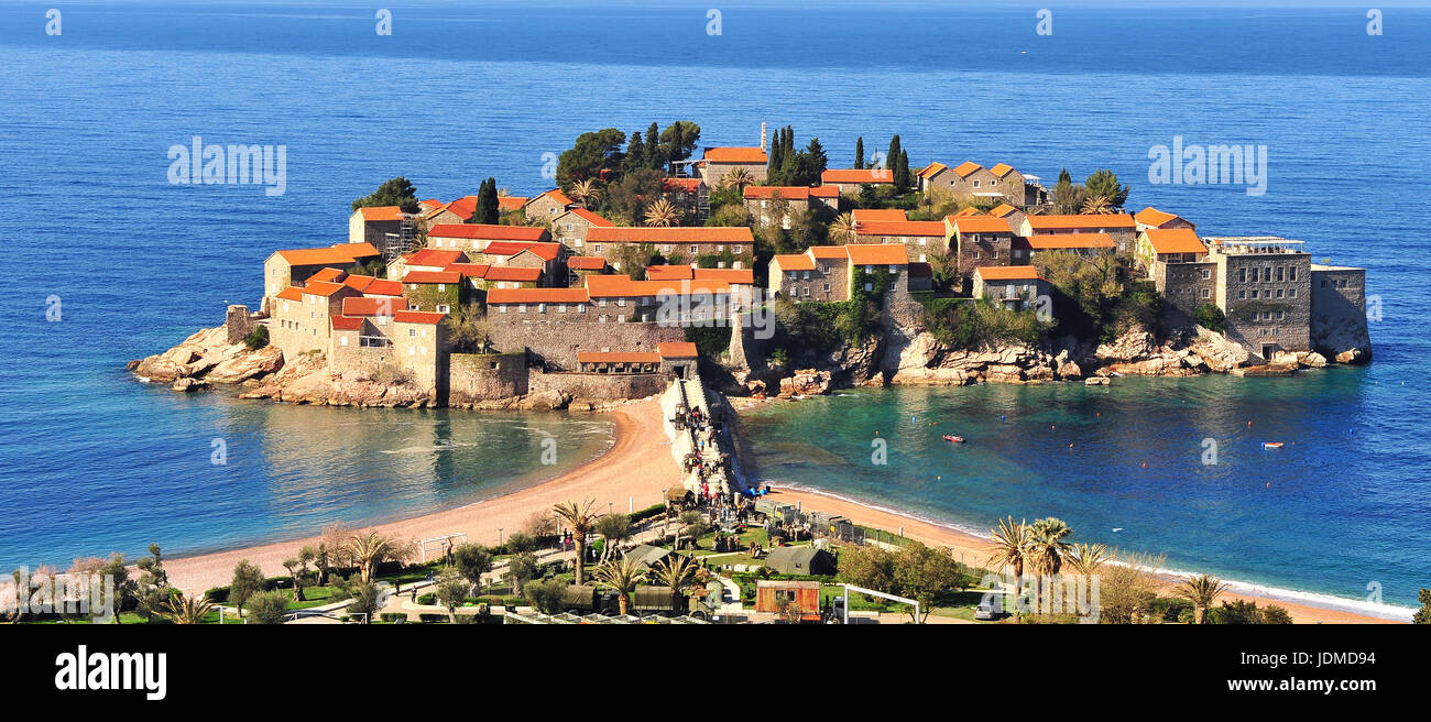 Panorama of beautiful Sveti Stefan island, Montenegro Stock Photo - Alamy