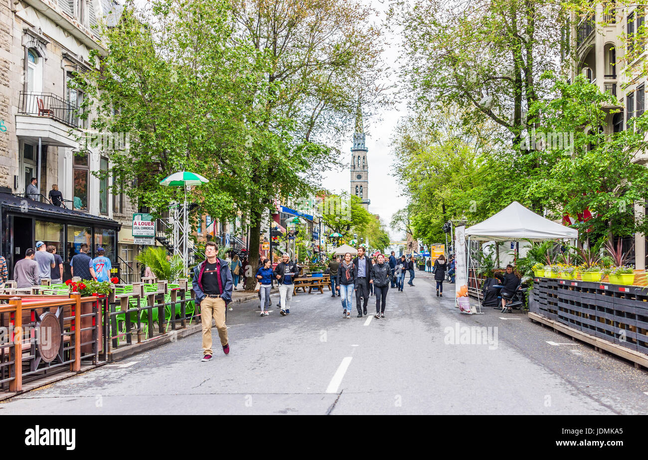 Montreal, Canada - May 26, 2017: People walking on Saint Denis street ...
