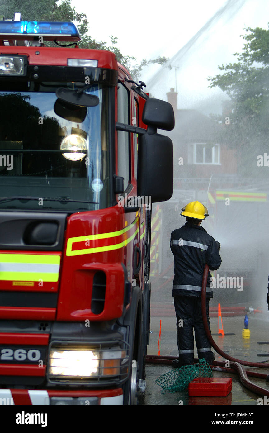 fire engine at tower block fire Stock Photo - Alamy