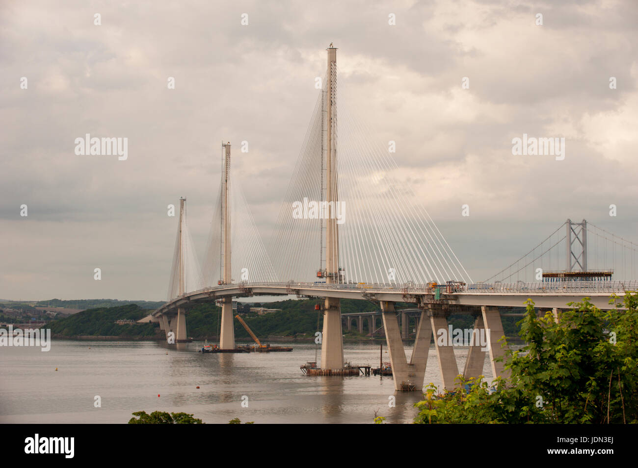 The Queensferry Crossing under construction. Firth of Forth Rail Bridge ...