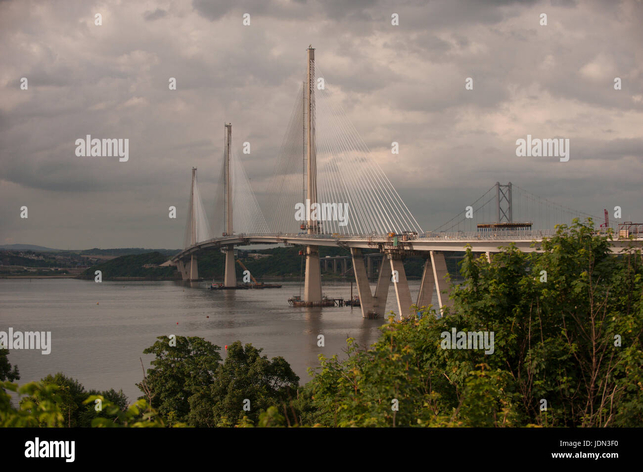 The Queensferry Crossing under construction. Firth of Forth Rail Bridge ...