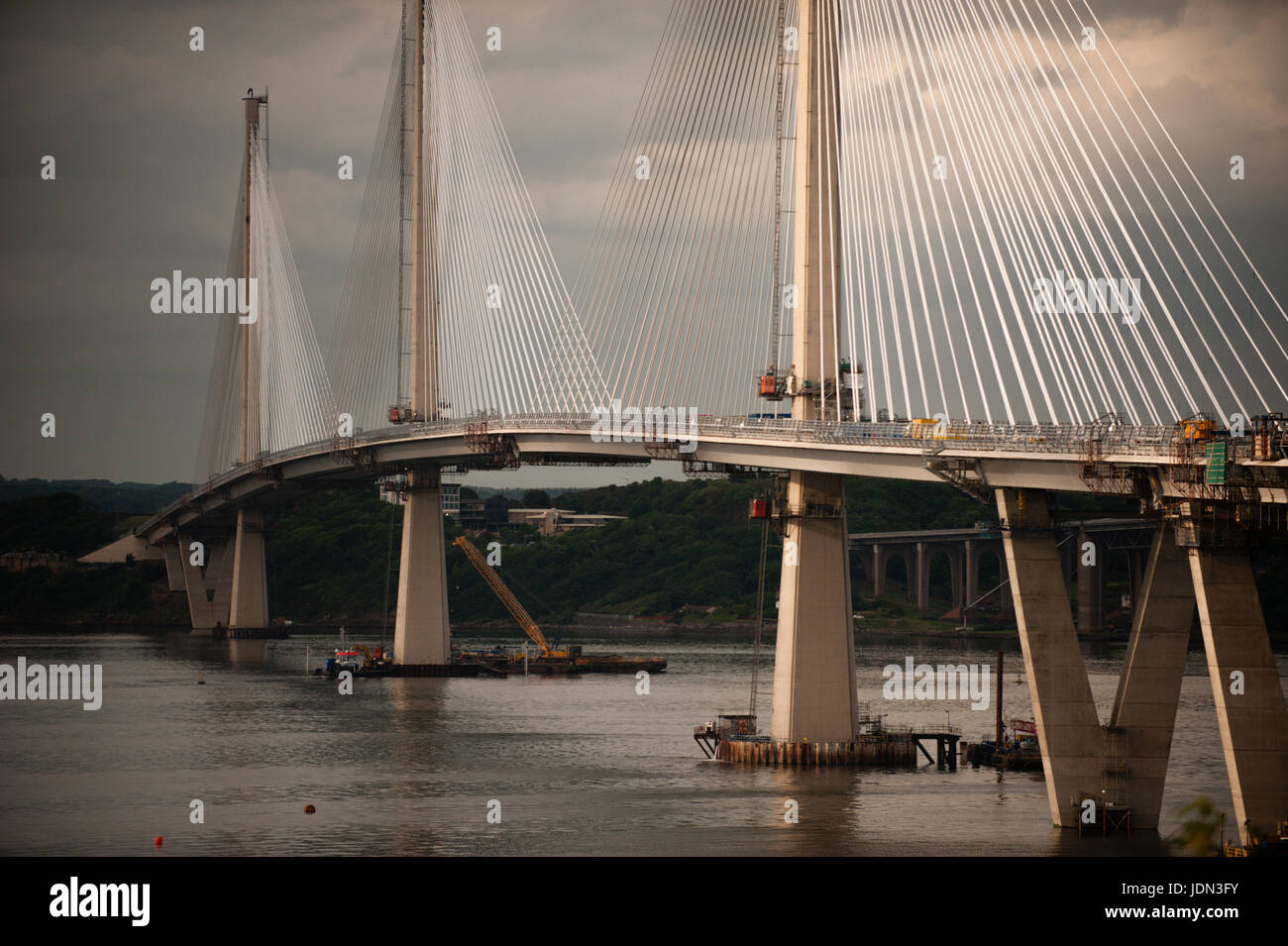 The Queensferry Crossing under construction. Firth of Forth Rail Bridge ...