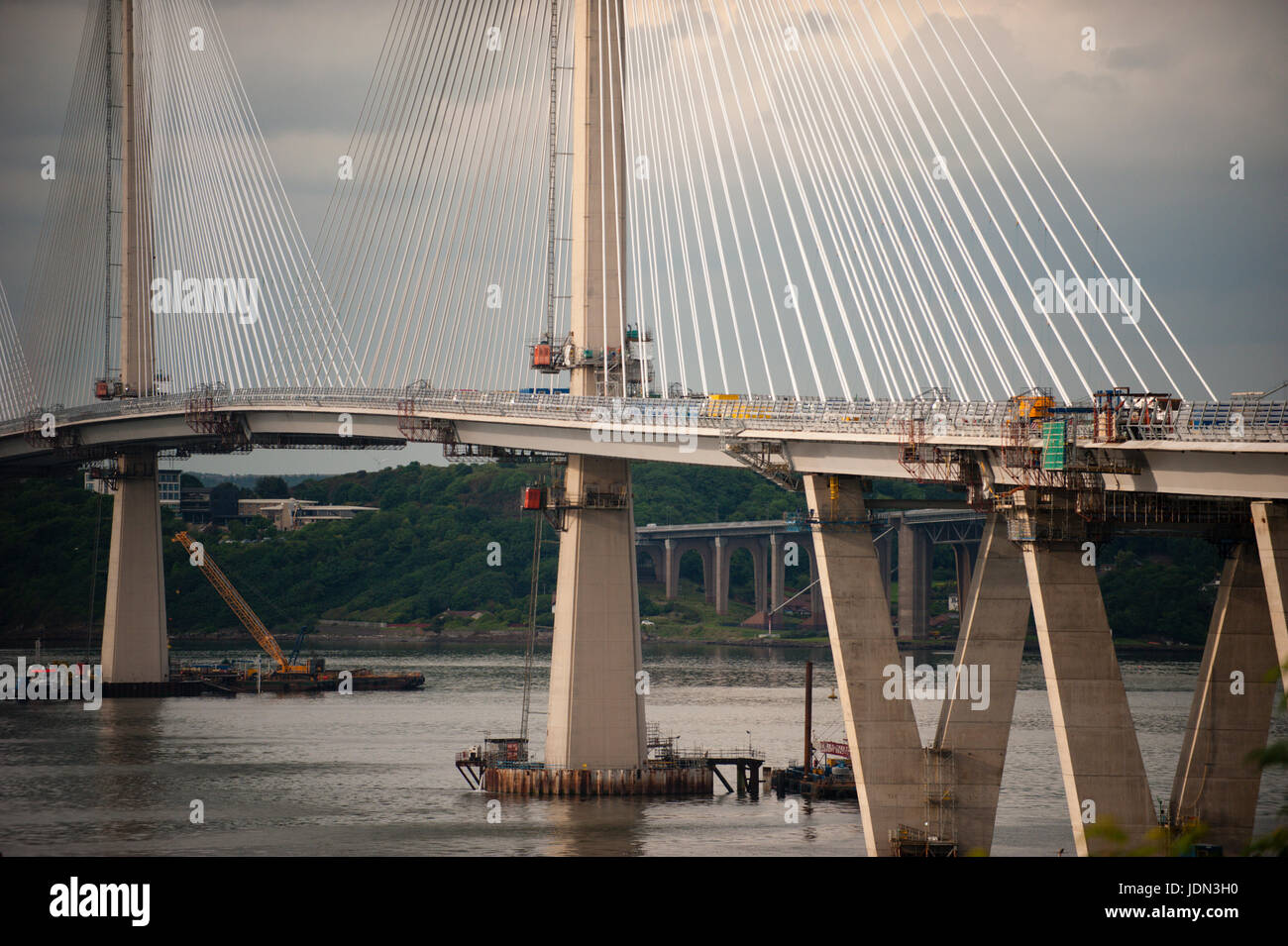 The Queensferry Crossing under construction. Firth of Forth Rail Bridge ...