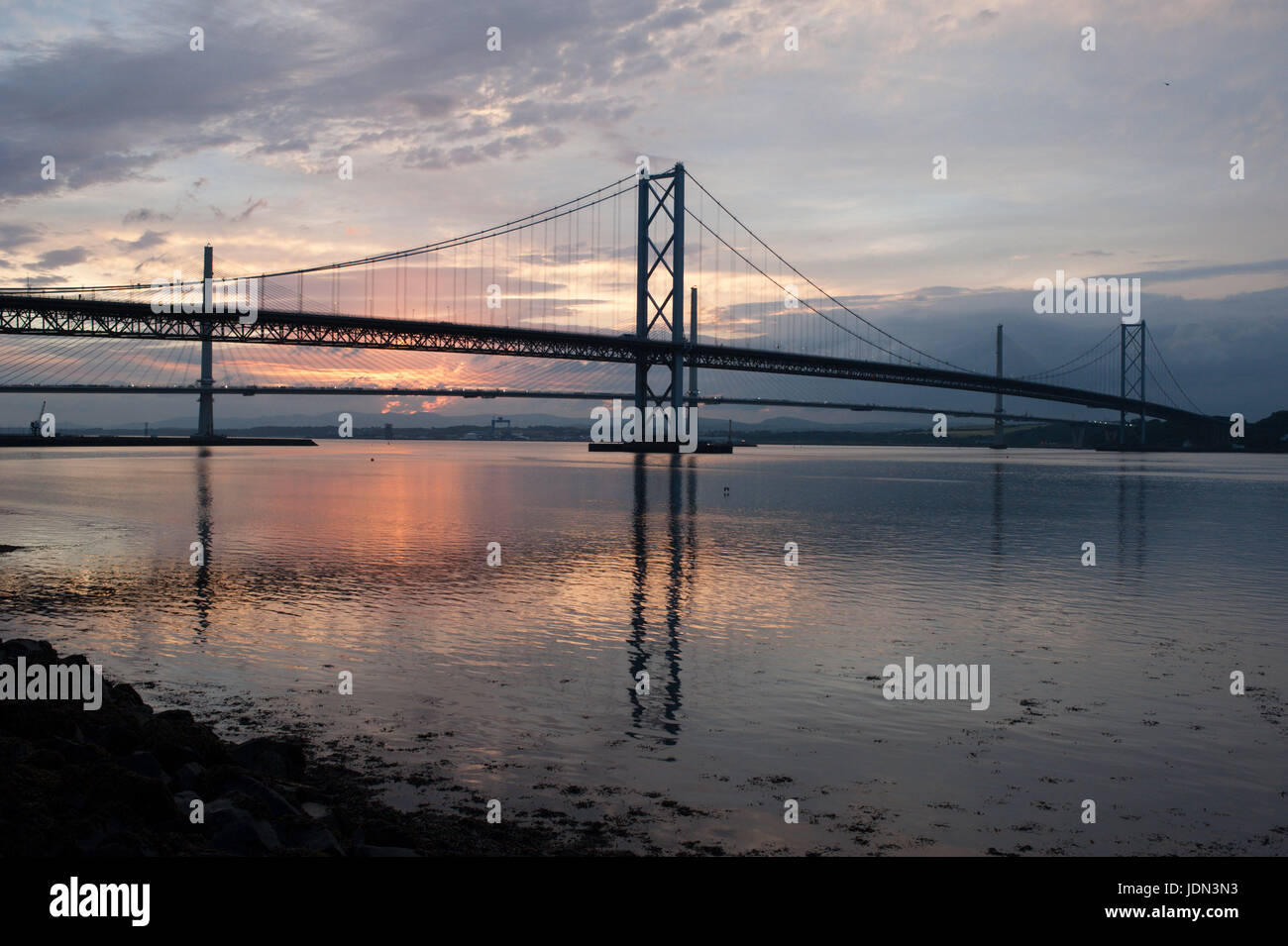 Sunset over Firth of Forth Rail Bridge, Road Bridges & South ...