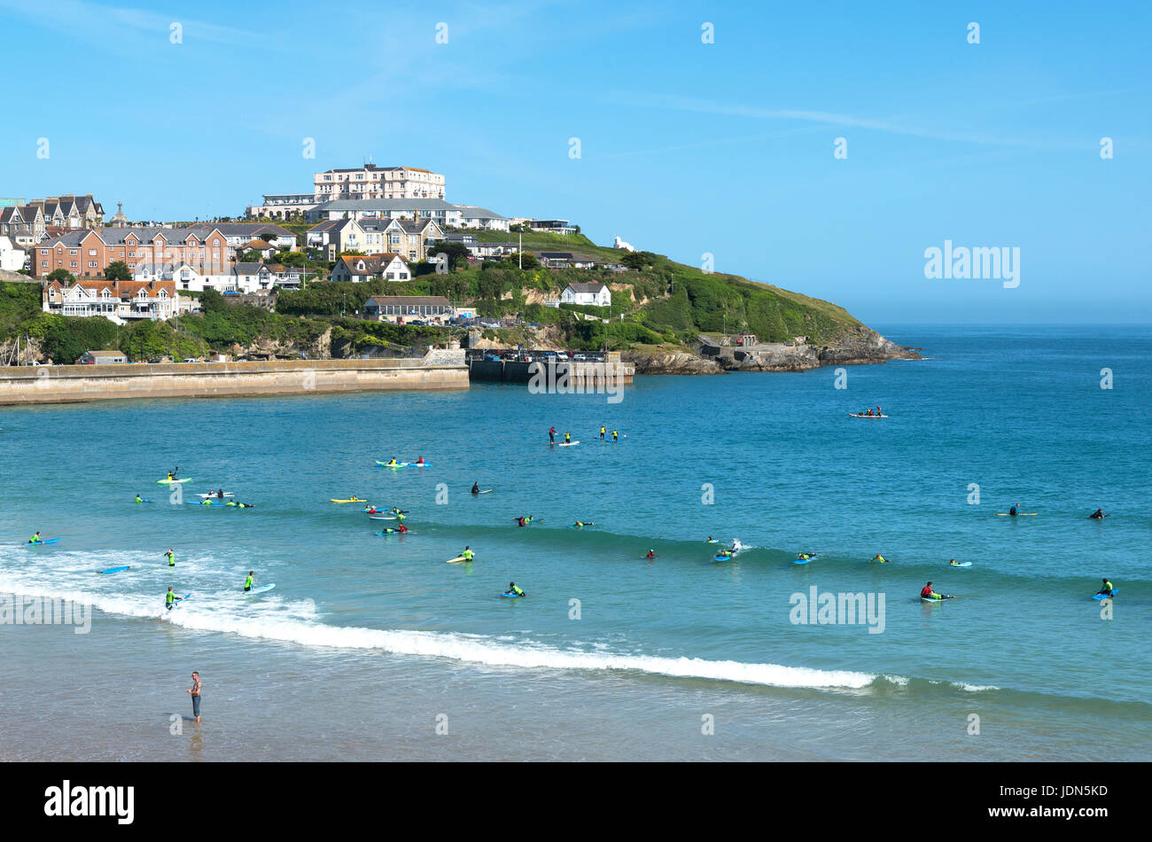 towan beach and headland at newquay in cornwall, england, britain, uk ...