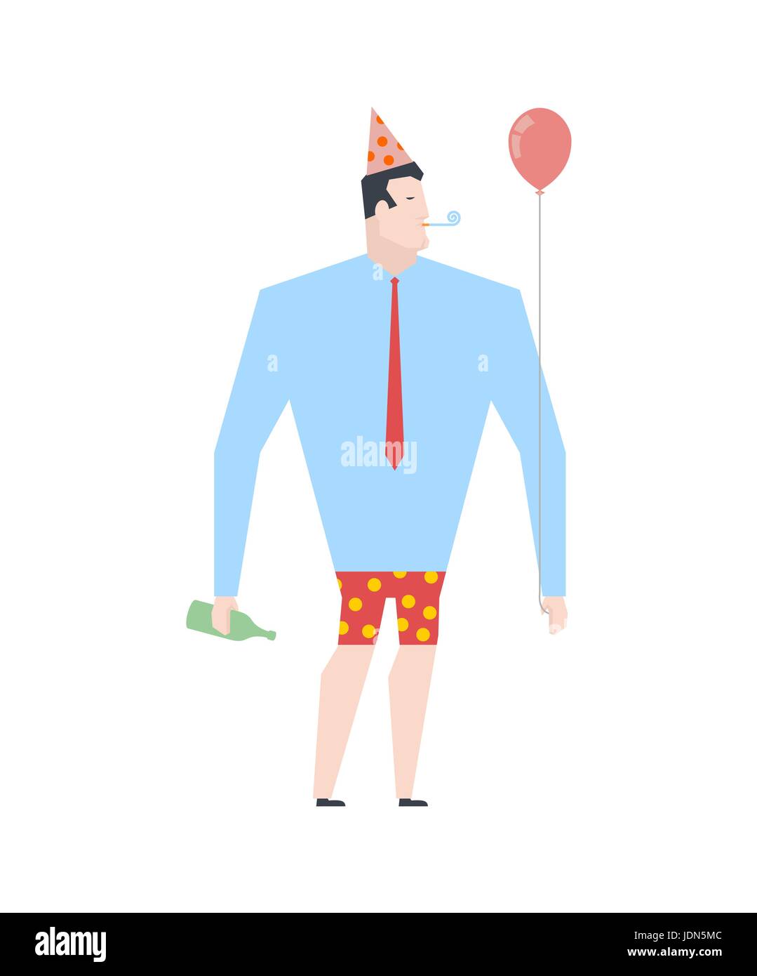 Businessman at party. Celebratory cap and Party horn. balloon and ...