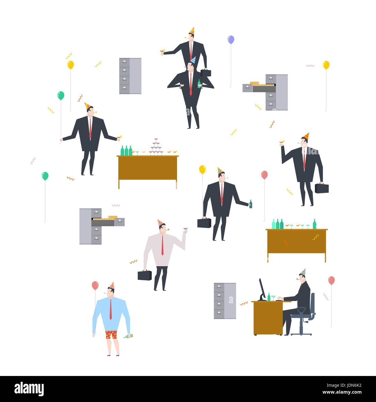 Office party. Holiday at work. Businessman on feast. Celebratory cap ...