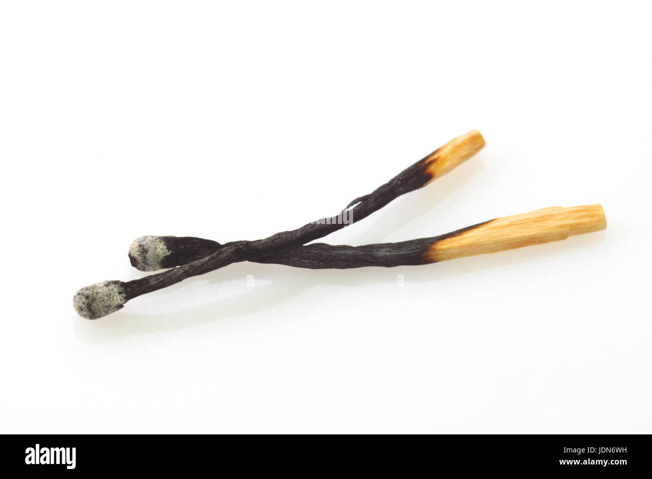 Two burned matches. Close up on bright background Stock Photo - Alamy