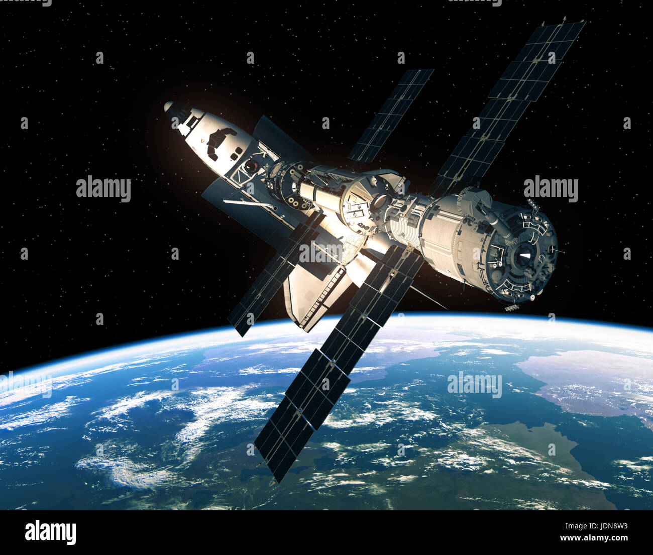 Space Shuttle And International Space Station In Space Stock Photo - Alamy