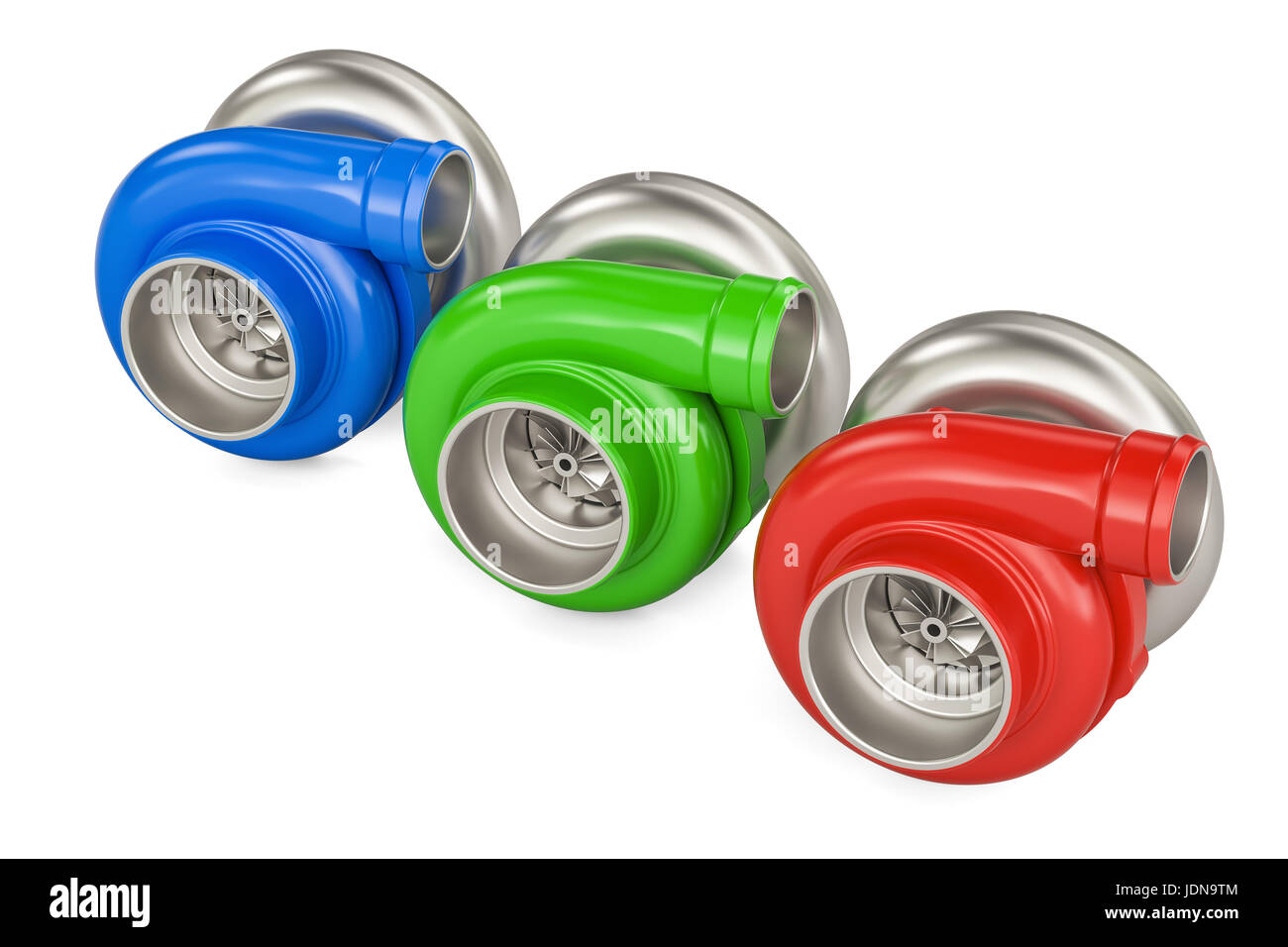 set of colored car turbocharger, 3D rendering isolated on white ...
