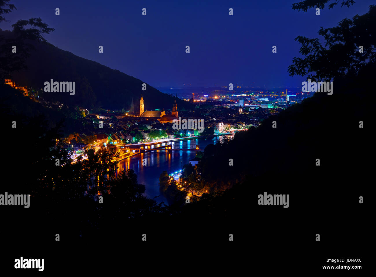 Heidelberg Night view of the old town and river Stock Photo - Alamy