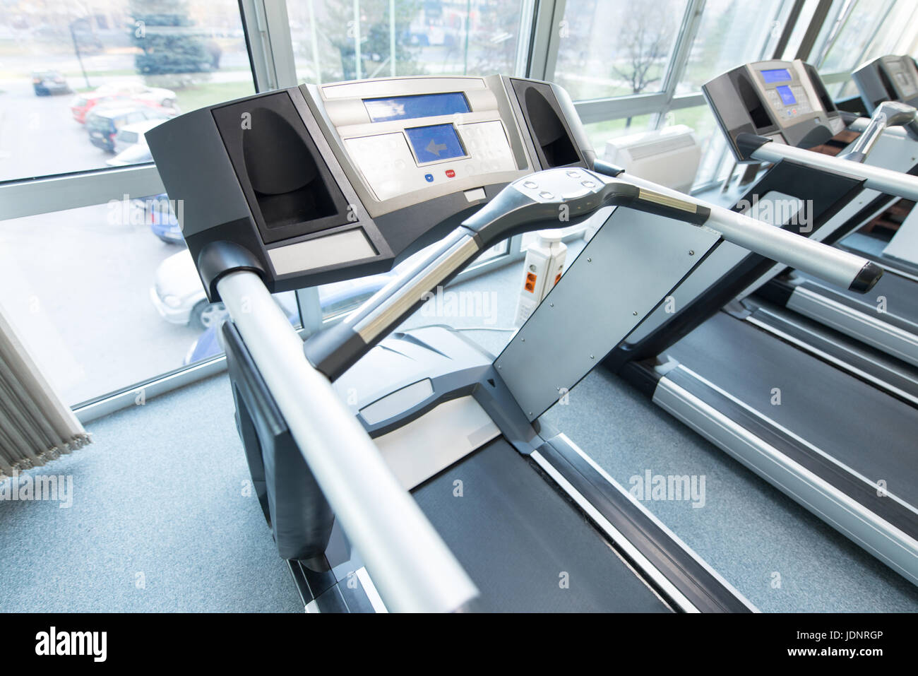 Modern Gym Room Fitness Center With Equipment And Machines Stock Photo ...