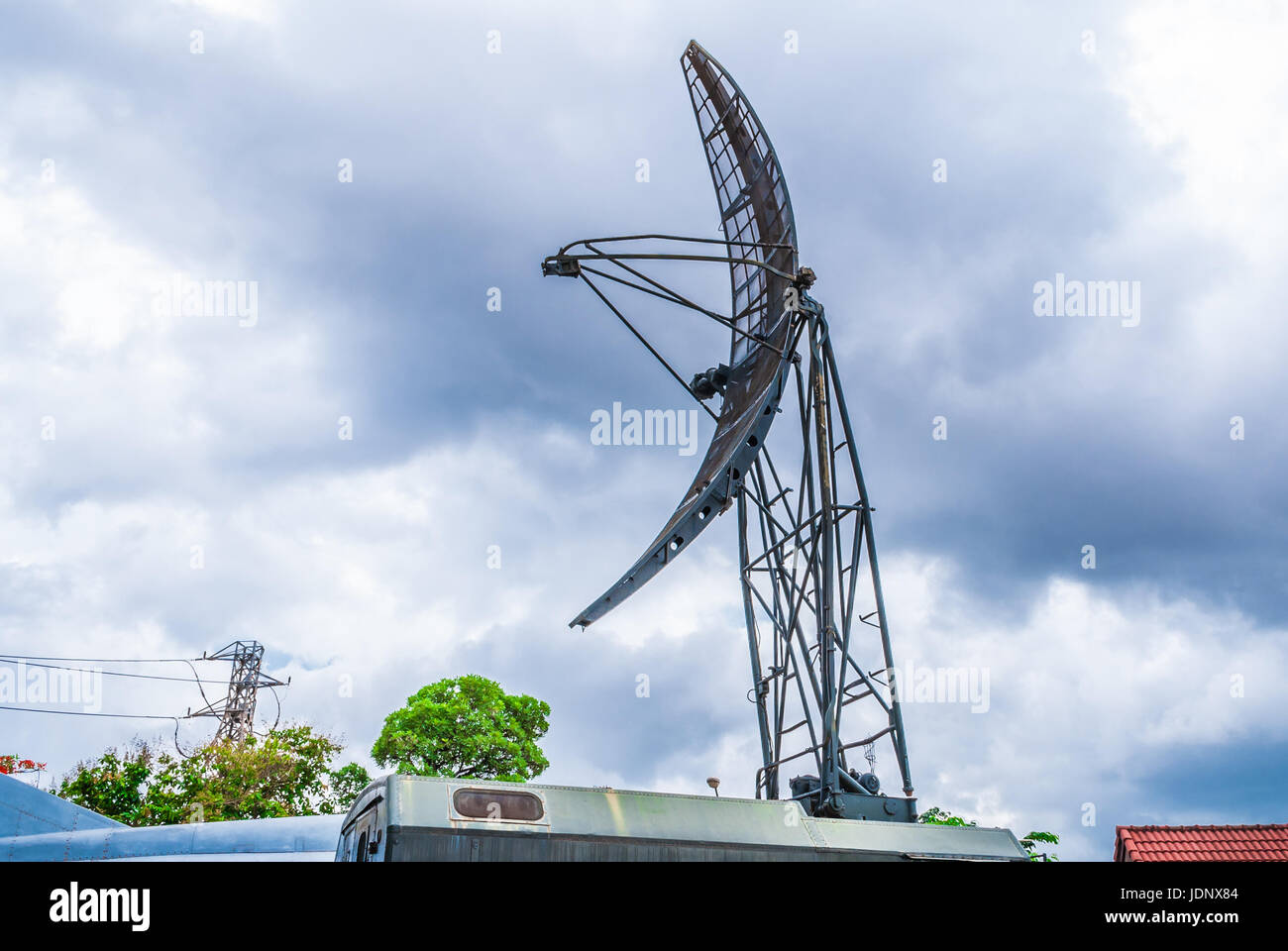 Closeup to Parabolic Military Mobile Communication Antenna Tower Stock ...