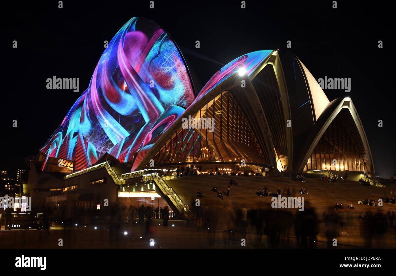 Sydney, Australia - Jun 15, 2017. Sydney Opera House illuminated with ...