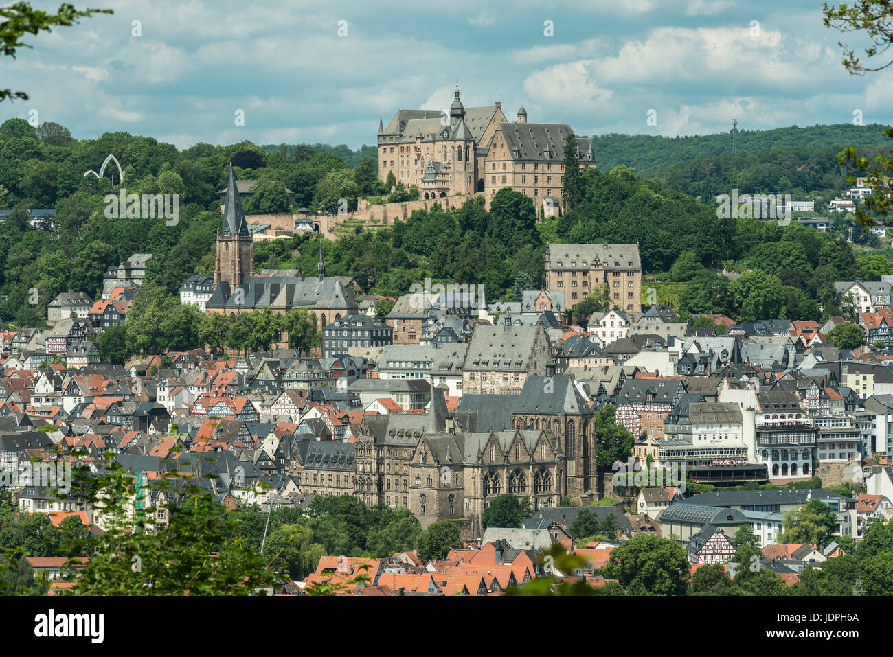 View of Marburg, historic centre, Landgrafenschloss, Lutheran Parish ...