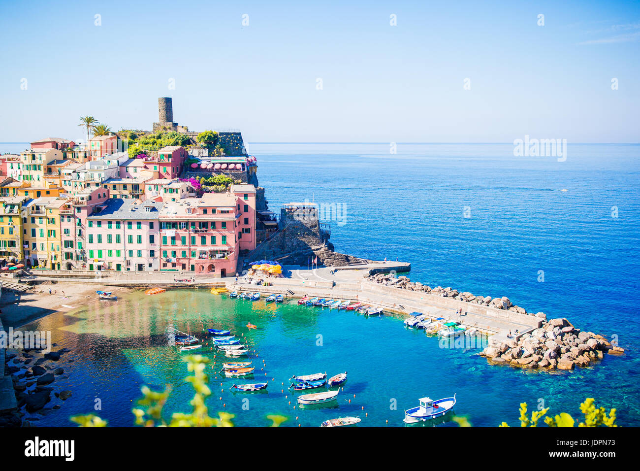 Stunning view of the beautiful and cozy village of Vernazza in the ...