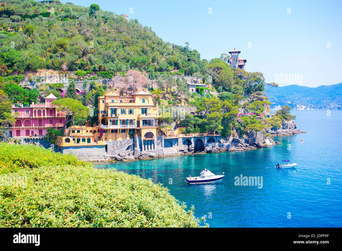 Beautiful sea coast with colorful houses in Portofino, Italy. Summer ...
