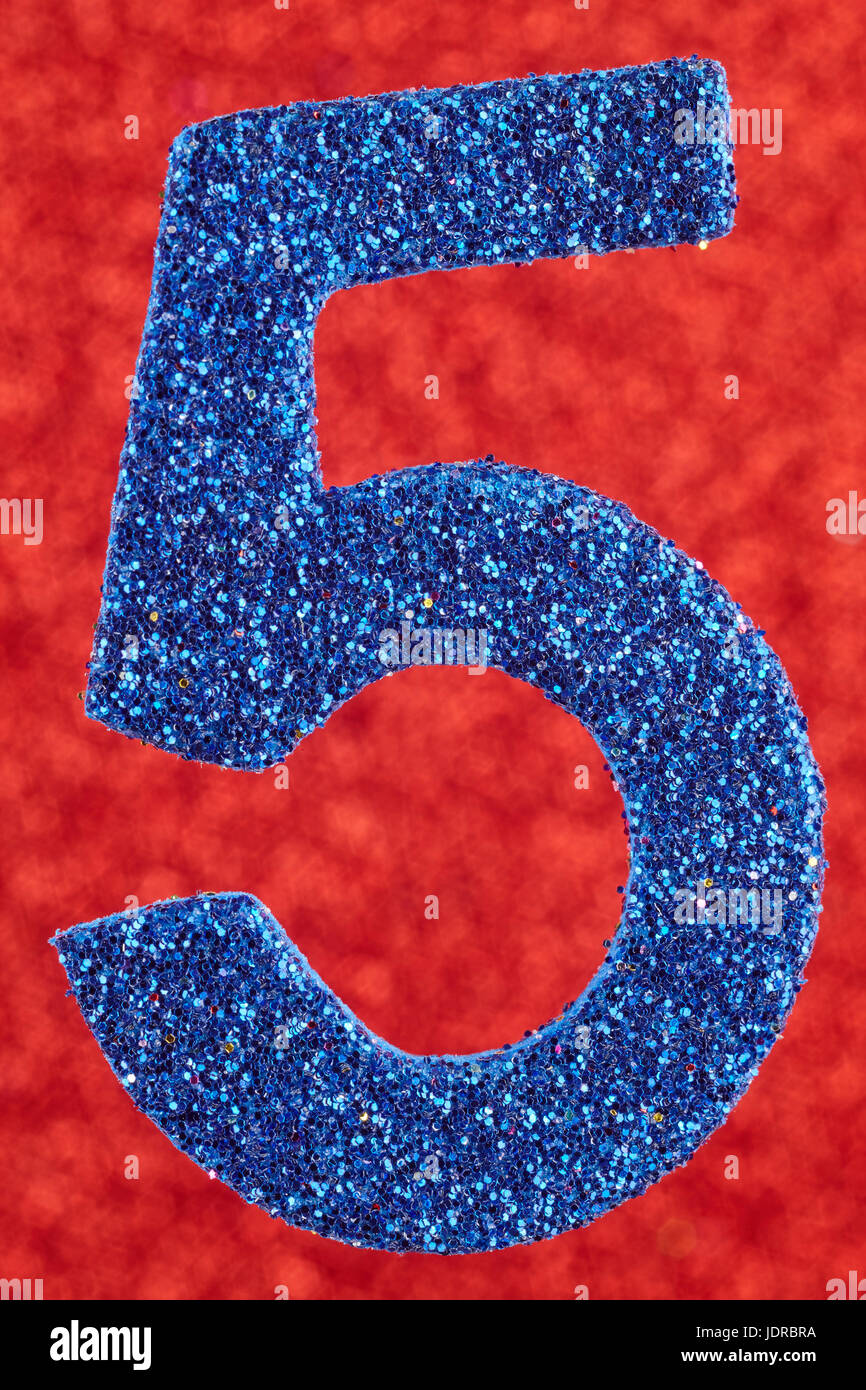 Number five blue color over a red background. Anniversary. Vertical ...