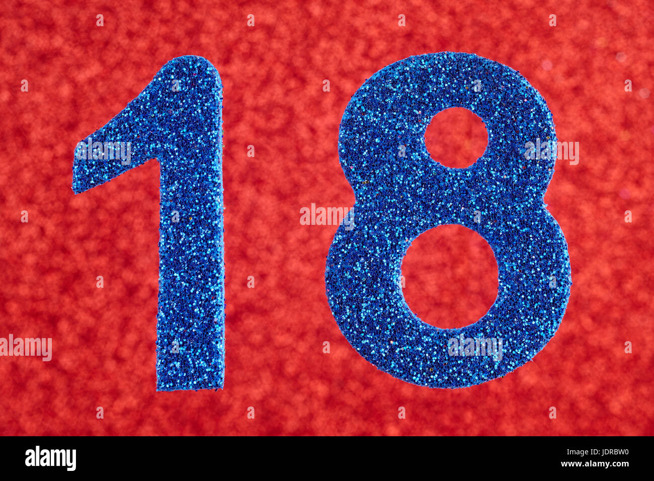 Number eighteen blue color over a red background. Anniversary ...