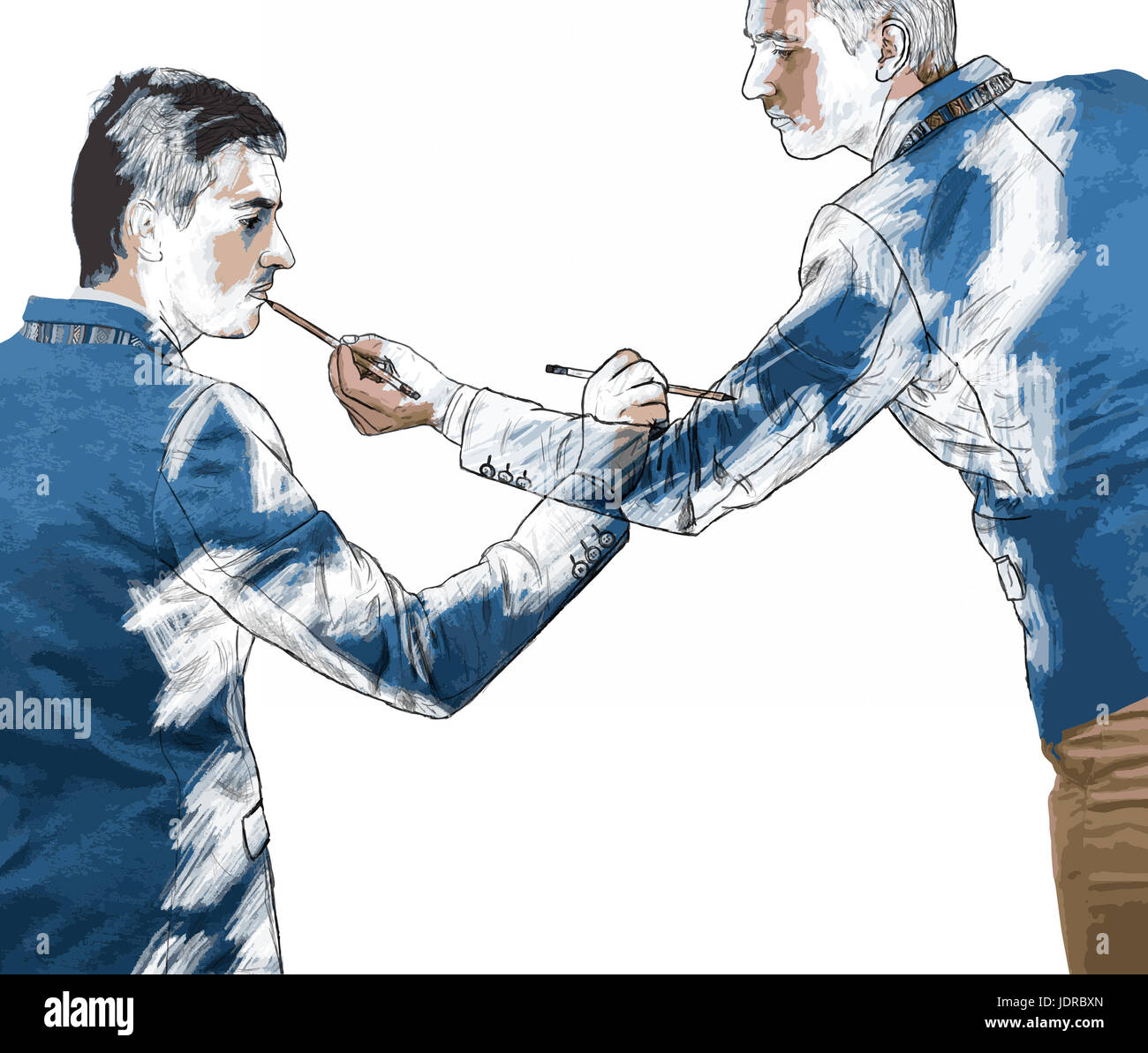 Illustration of young businessman draw himself using a magic pencil ...