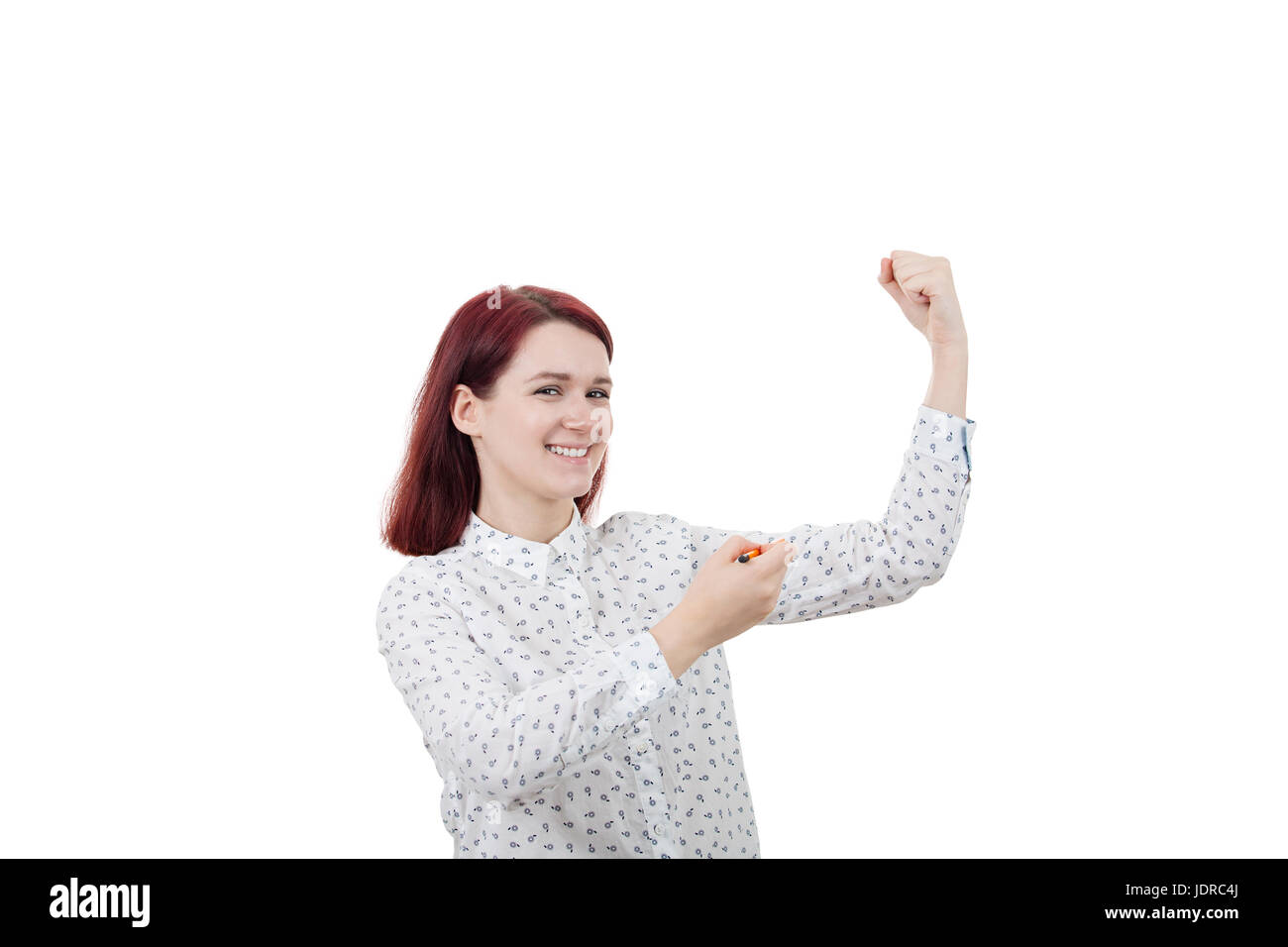 Businesswoman Personal development concept. Isolated on white ...