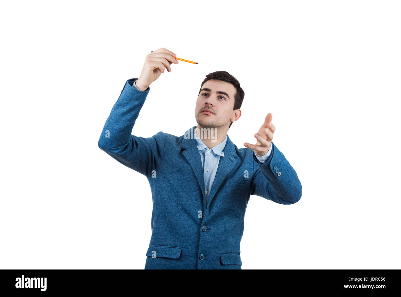 Creative Businessman Trying to develop an idea isolated on white Stock ...