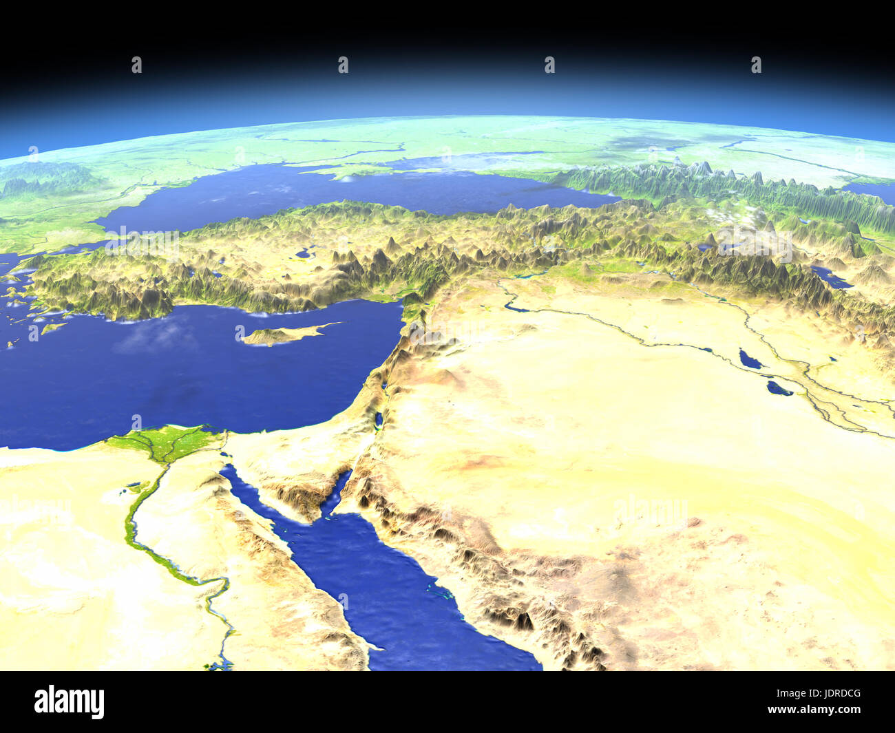 Middle East as seen from earth's orbit in space on bright day. 3D ...