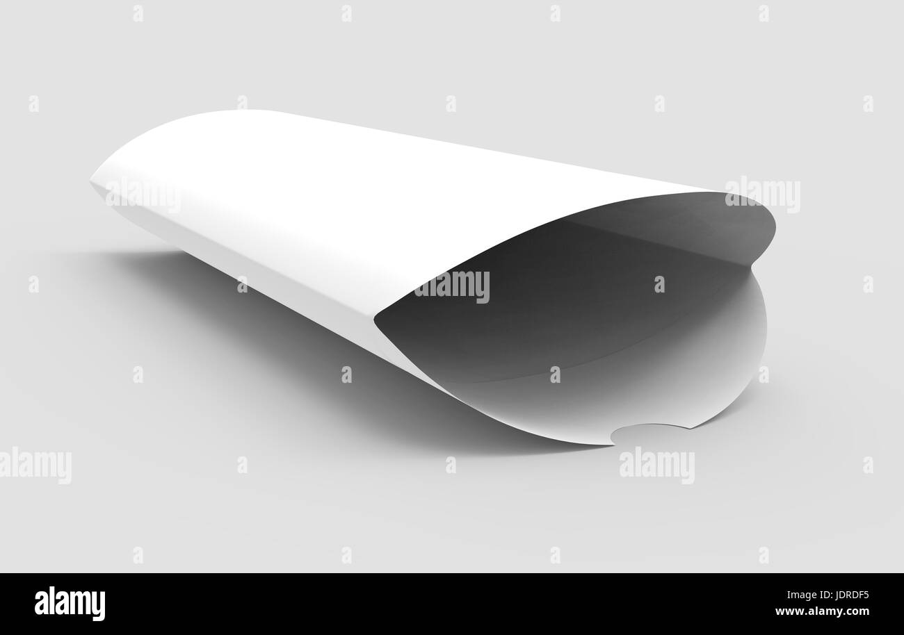 side view white 3d rendering right tilt blank open pillow box, isolated ...