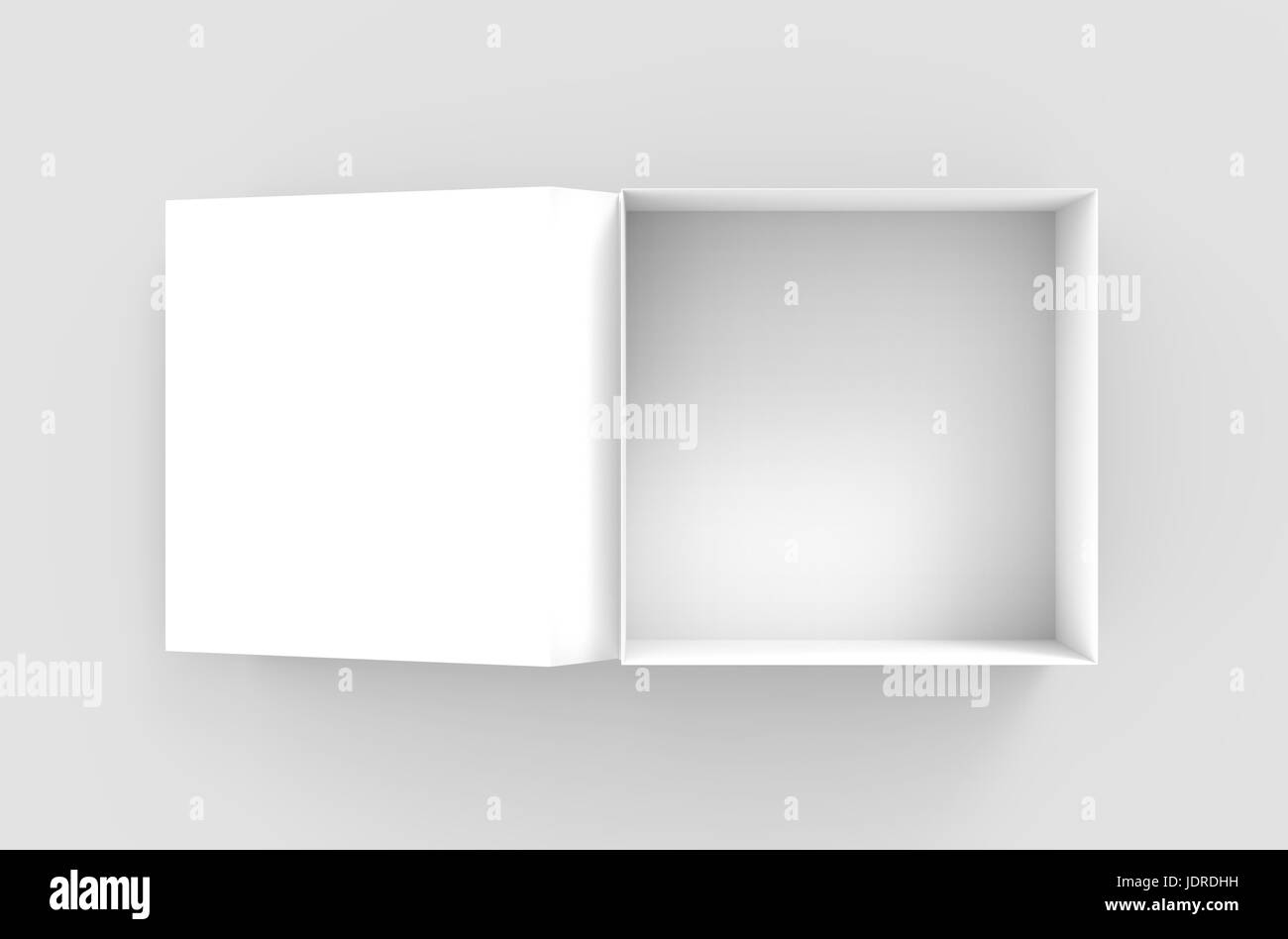 white 3d rendering blank open square box, isolated gray background, top ...