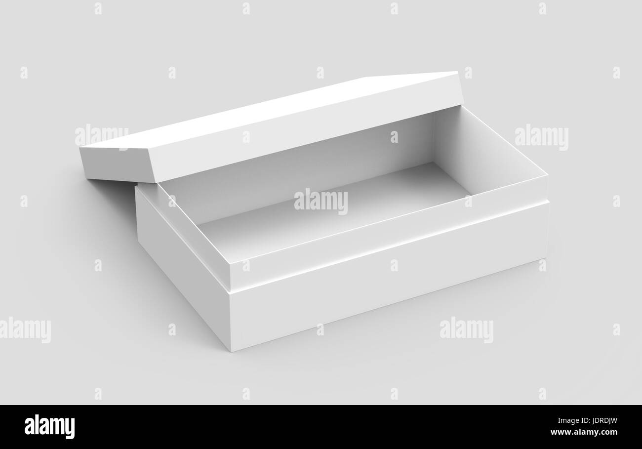 left tilt white 3d rendering blank rectangular open box with box ...