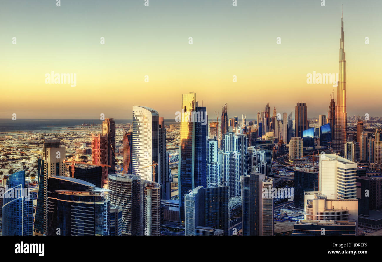 Beautiful panoramic skyline of Dubai, United Arab Emirates. View of ...