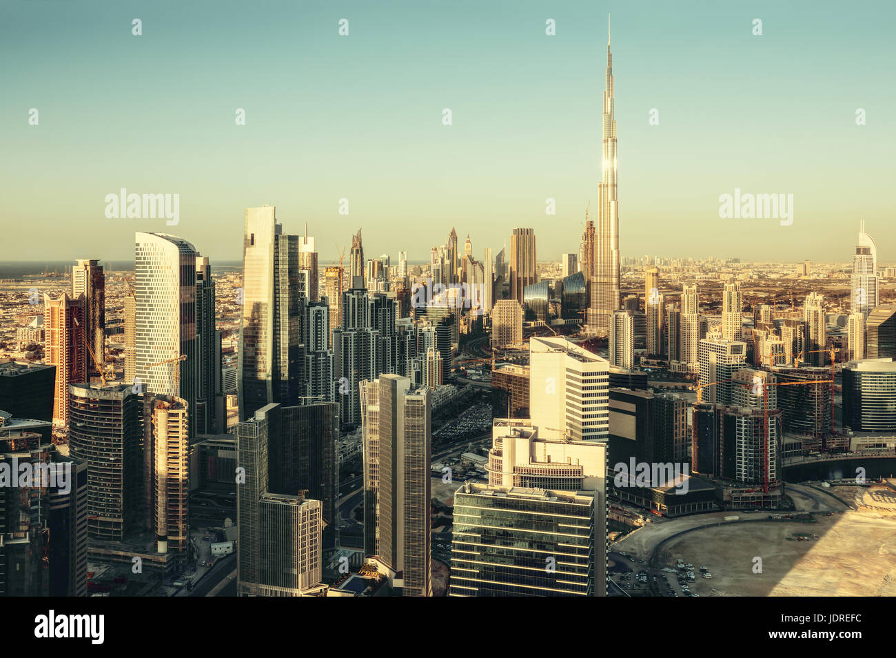 Fantastic architectural background. Panoramic Dubai cityscape with ...