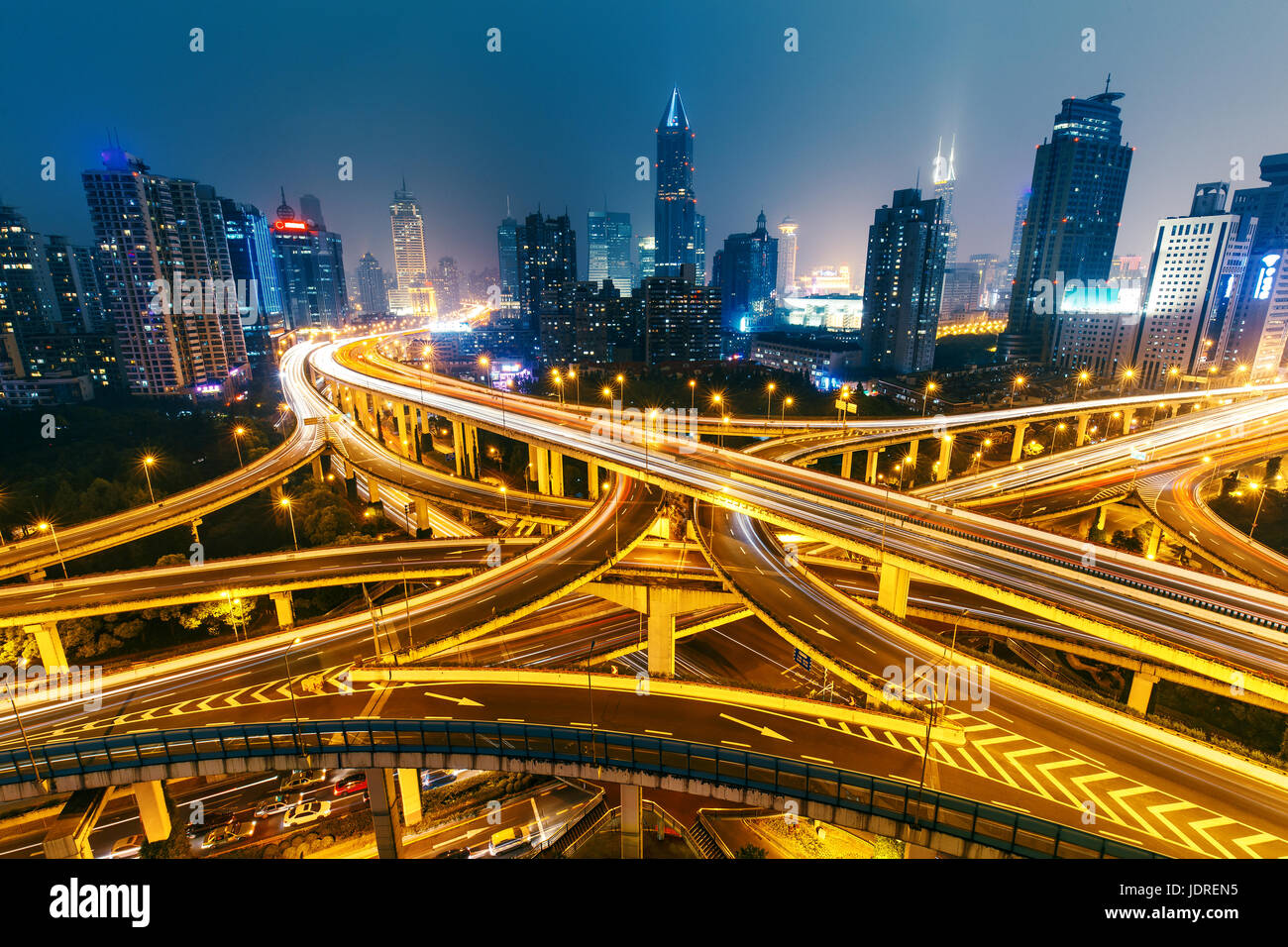 View over the famous highway intersection in Shanghai, China, with ...