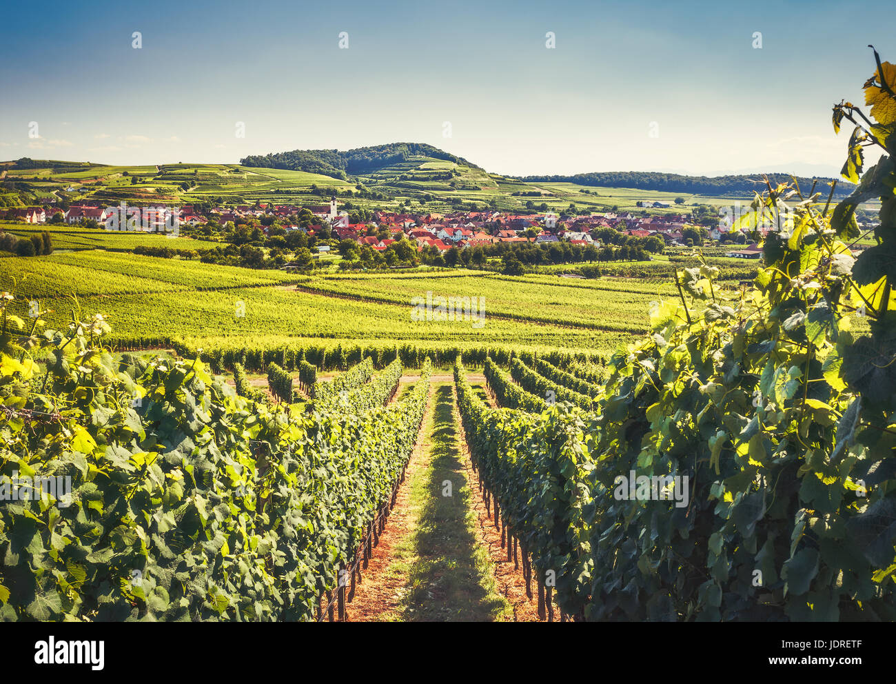 Countryside landscape with a historic village, traditional houses and ...
