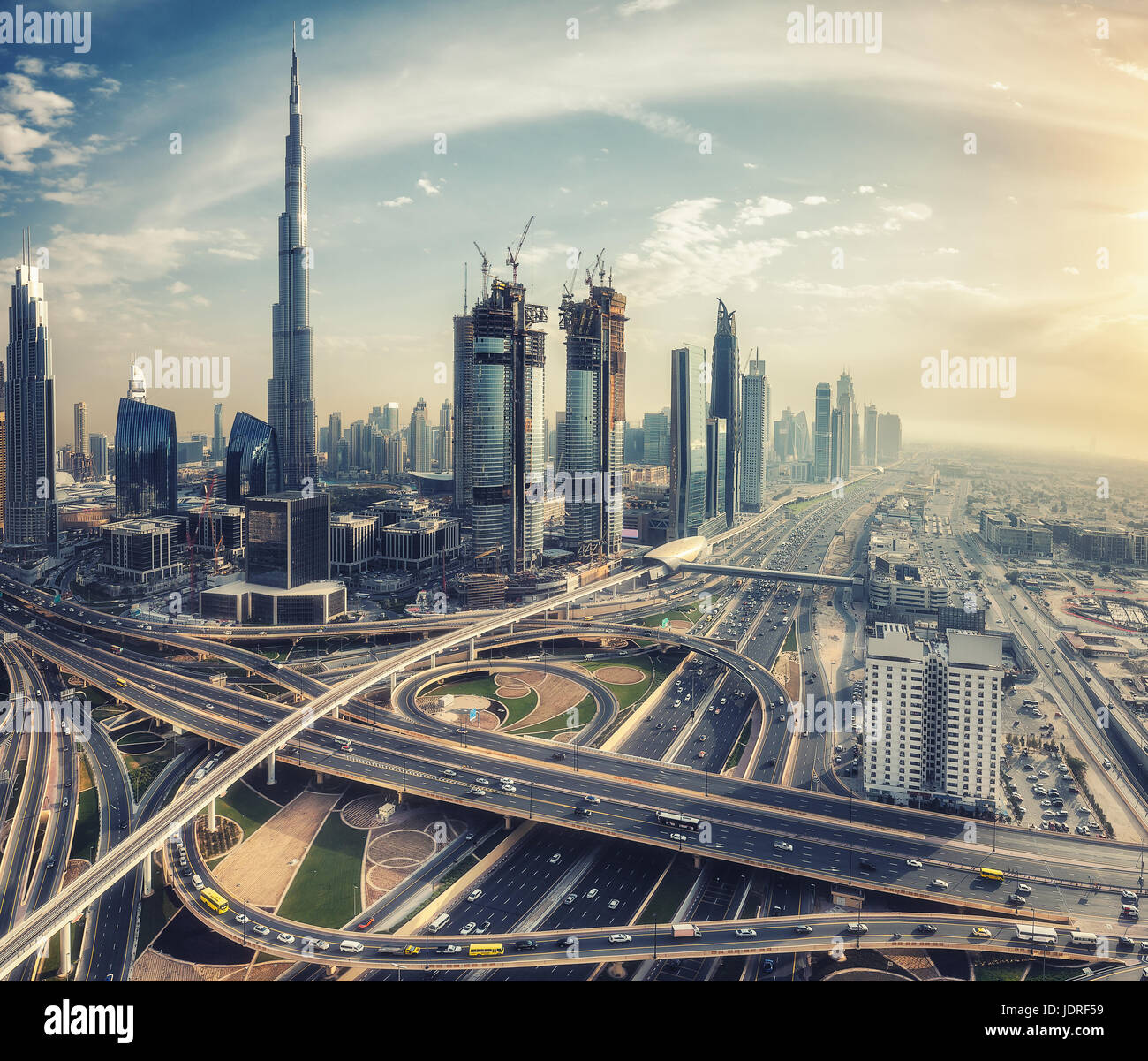 Spectacular skyline of Dubai, UAE. Futuristic modern architecture of a ...