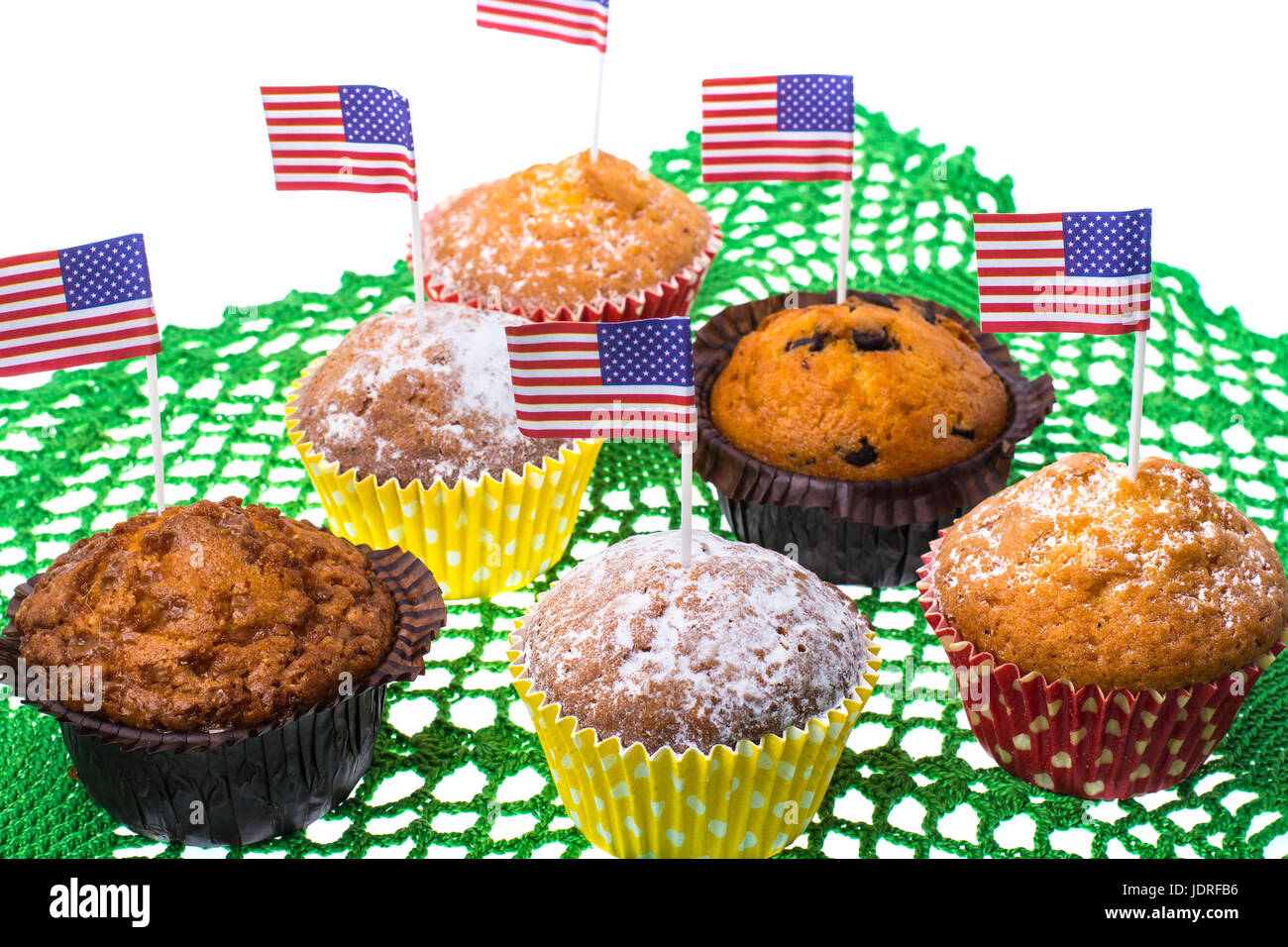 July 4th homemade cupcakes with mini-flags. Studio Photo Stock Photo ...