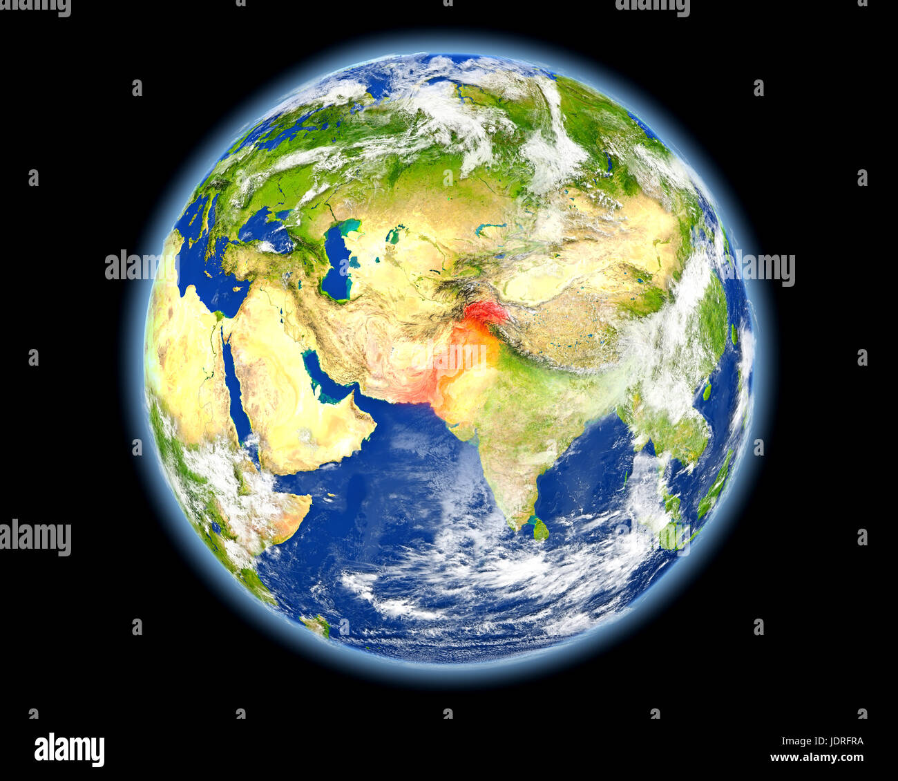 Pakistan on planet Earth. 3D illustration with detailed planet surface ...
