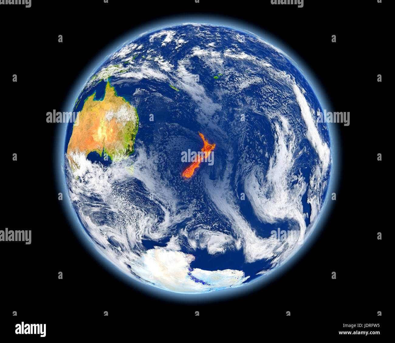 New Zealand on planet Earth. 3D illustration with detailed planet ...