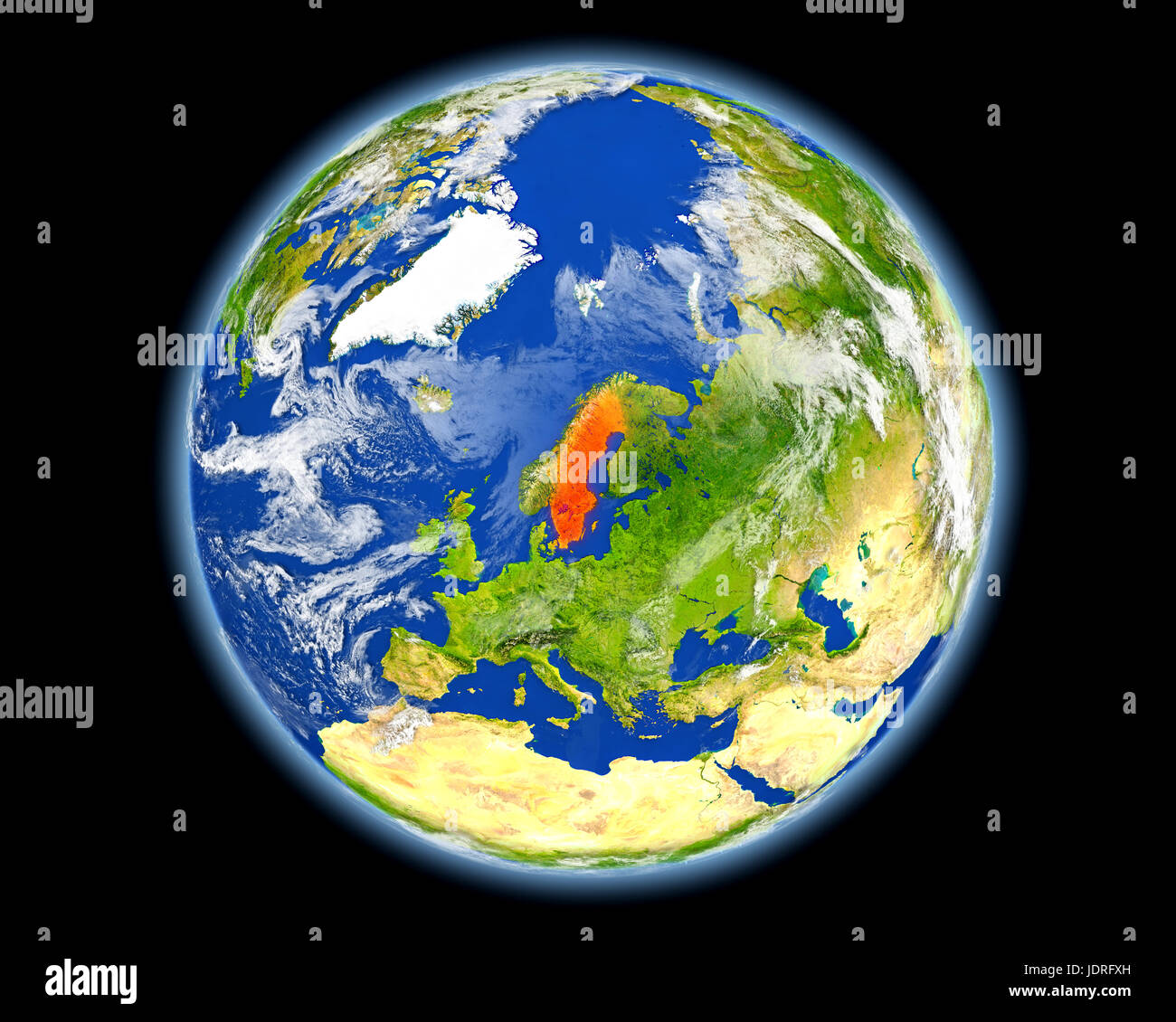 Sweden on planet Earth. 3D illustration with detailed planet surface ...