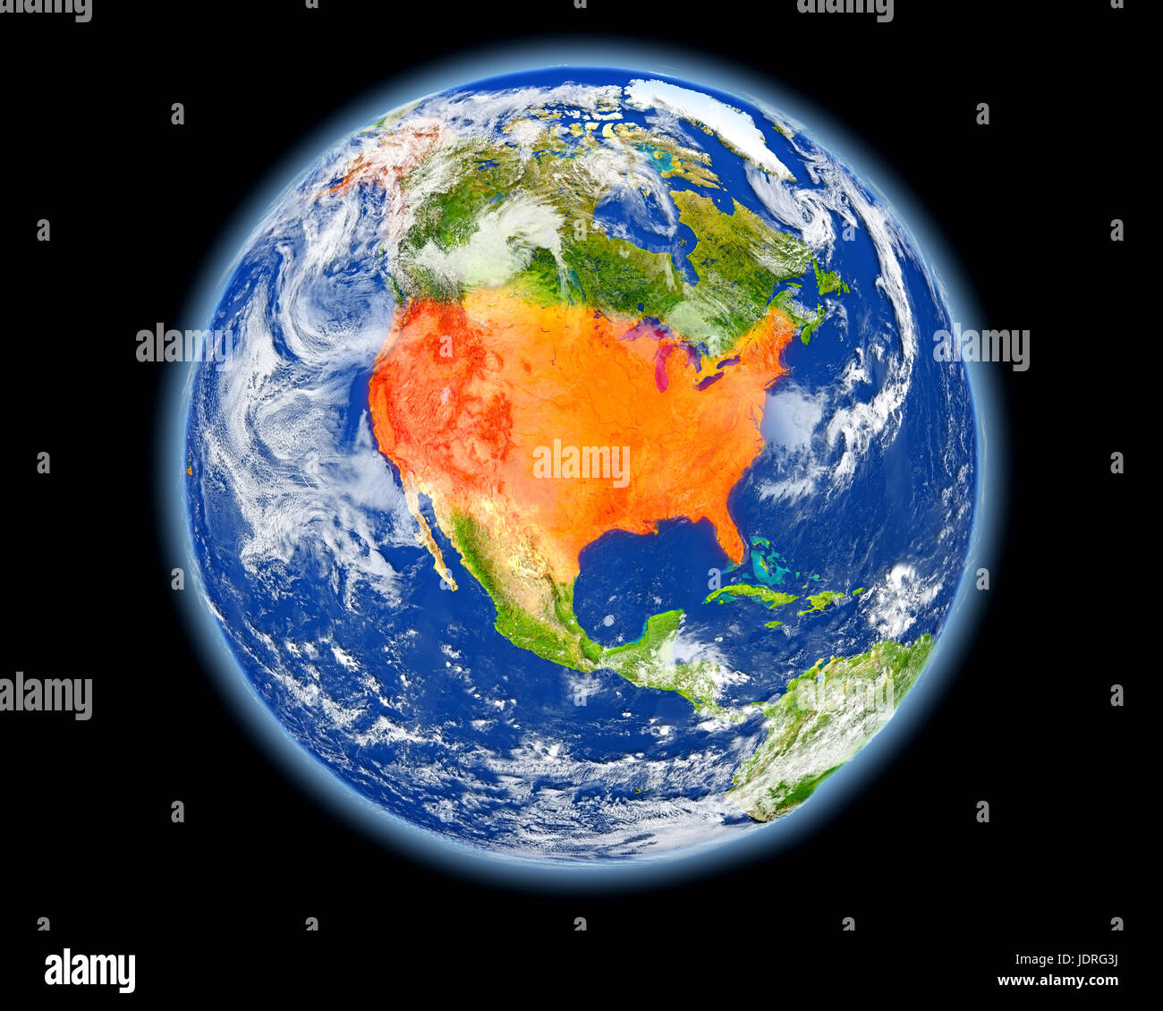 USA on planet Earth. 3D illustration with detailed planet surface ...